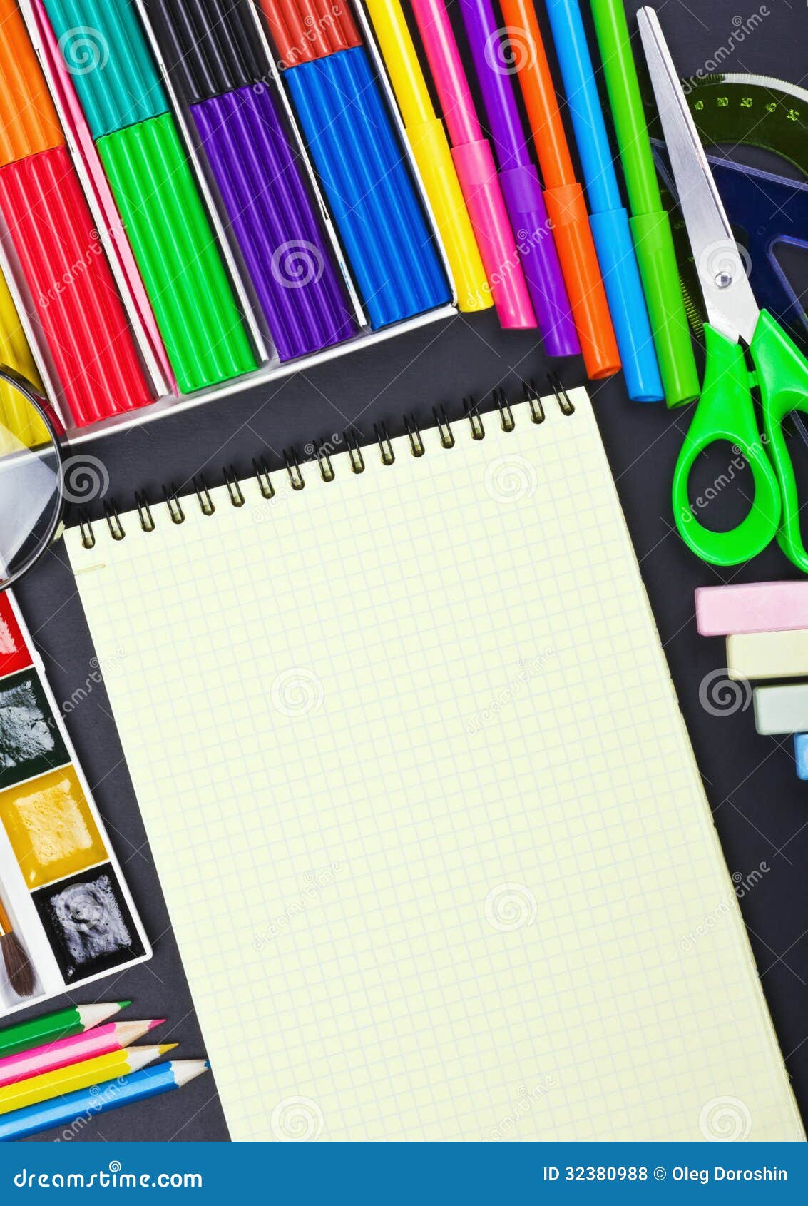 Notepad and Various School Supplies Stock Photo - Image of notepad ...