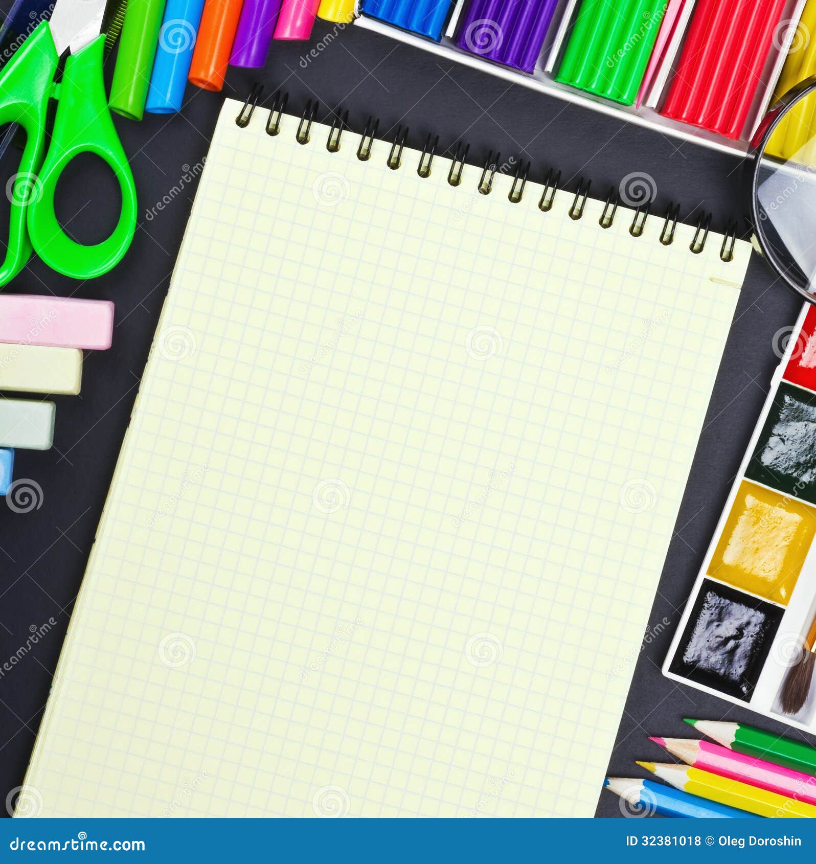 Notepad and Various School Supplies Stock Photo - Image of back, book ...