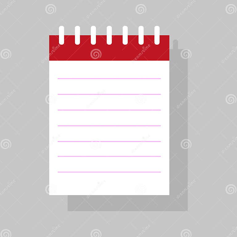 Notepad Vector Icon. Blank Lined Paper Design. Red Spiral Notebook ...