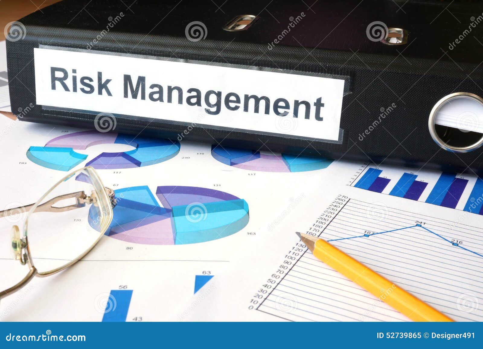 Graphs and File Folder with Label Risk Management. Stock Image - Image ...