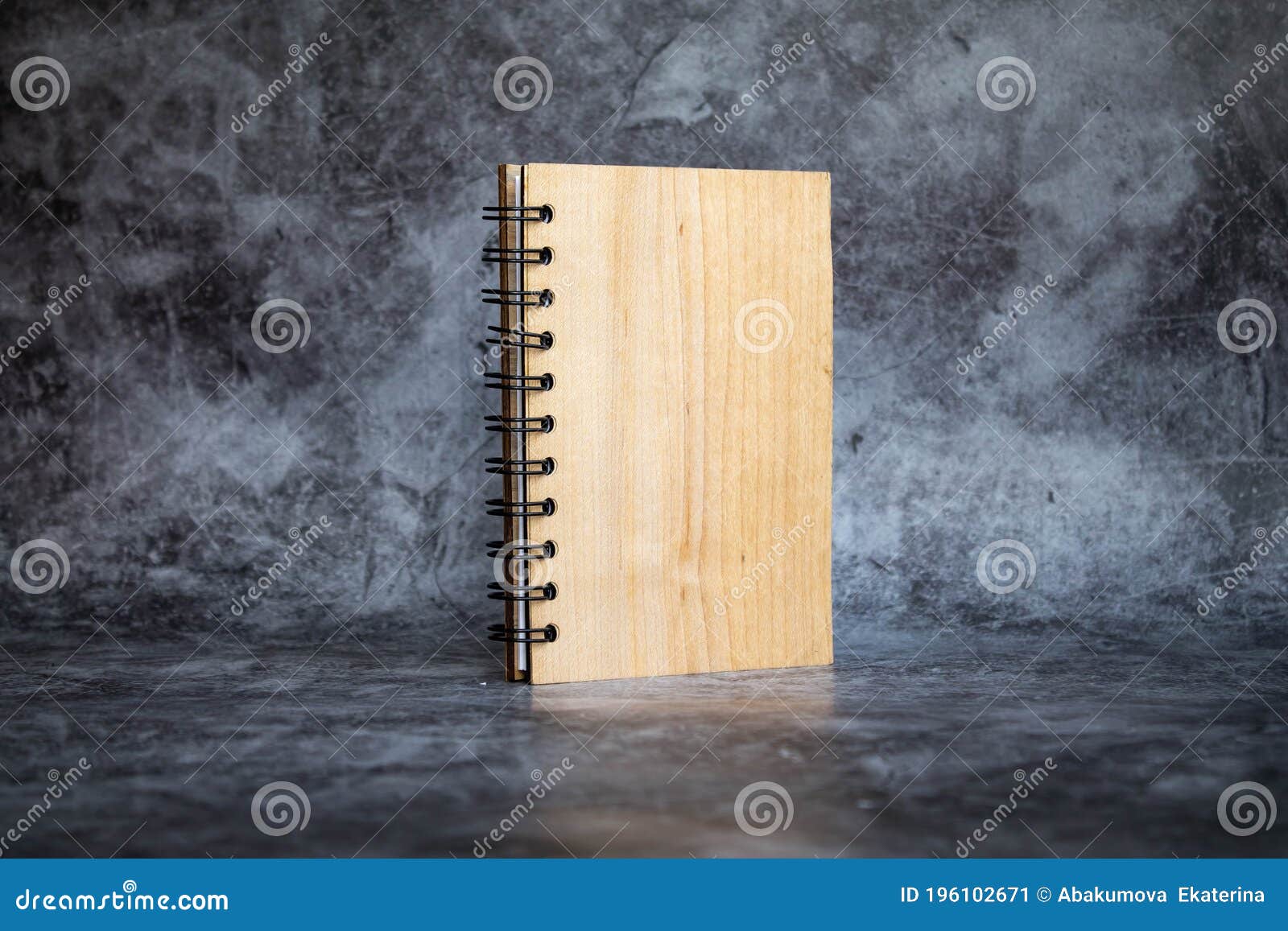 Notepad with Wooden Cover on a Gray Background. Side View, Isolate ...