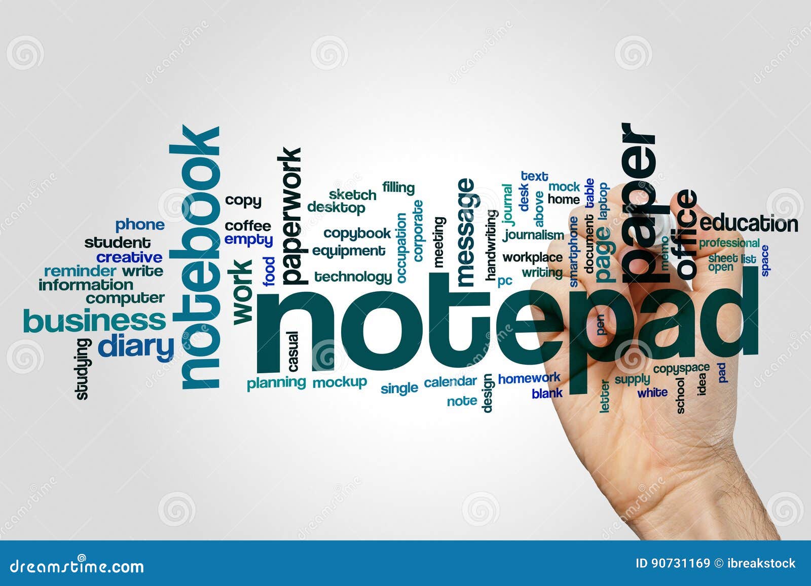 Notepad word cloud stock image. Image of design, list - 90731169