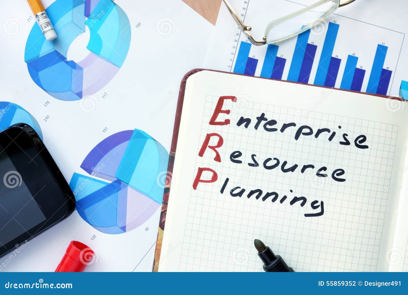 Notepad With Enterprise Resource Planning System (ERP) On Office Table ...