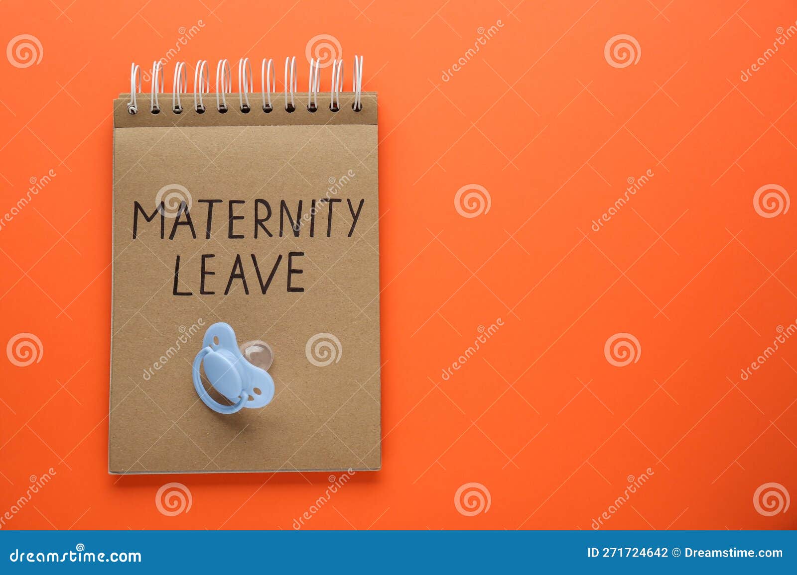 Notepad with Words Maternity Leave and Baby Pacifier on Orange ...