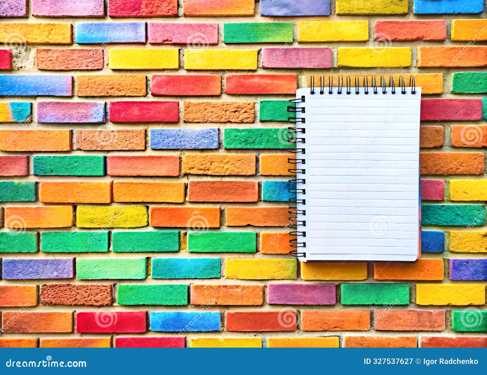 Notepad for Writing Notes, Reminders on a Bright Multi Colored Brick ...