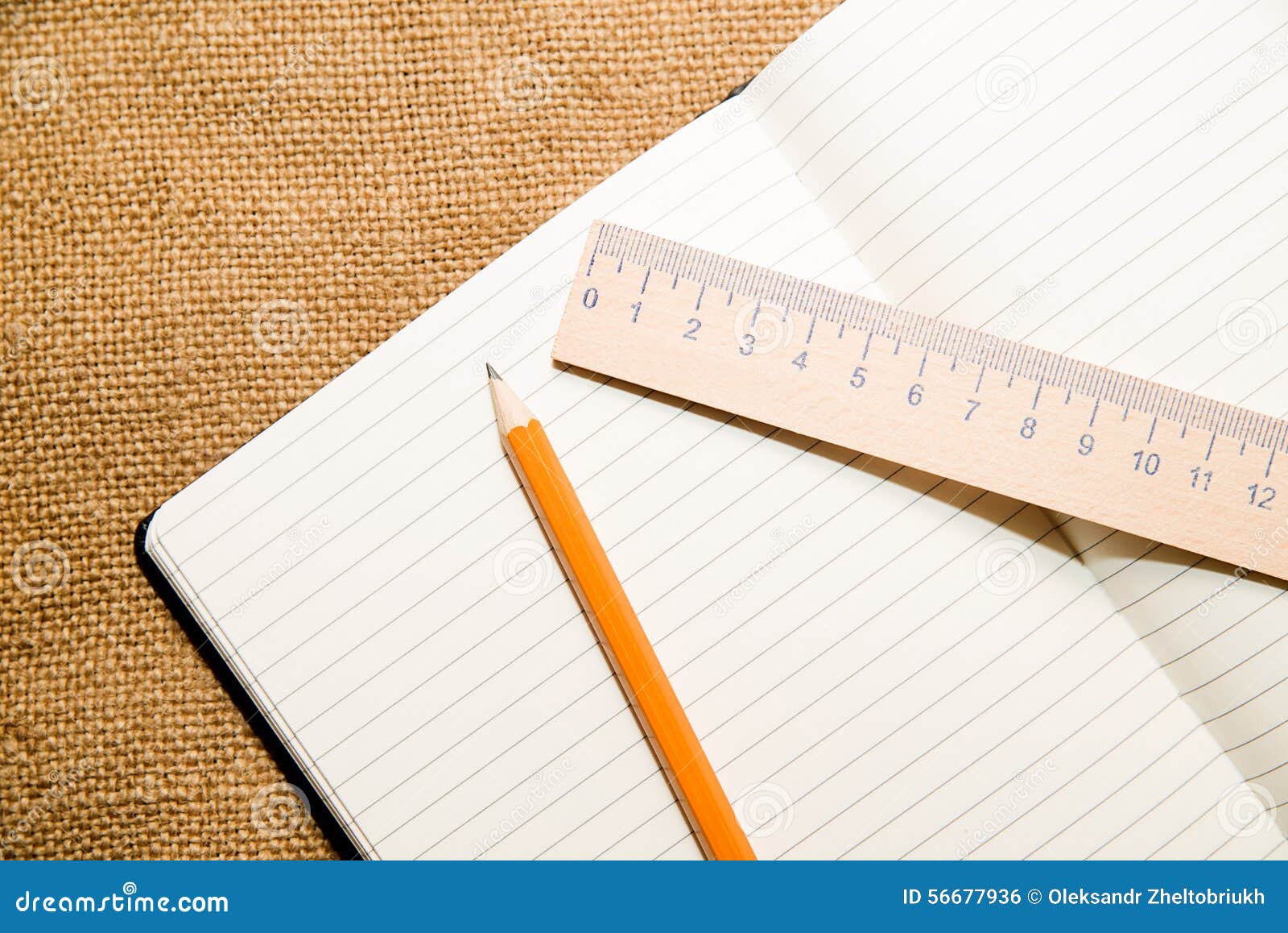 Notepads, Pencil and Wooden Ruler on the Old Tissue Stock Photo - Image ...