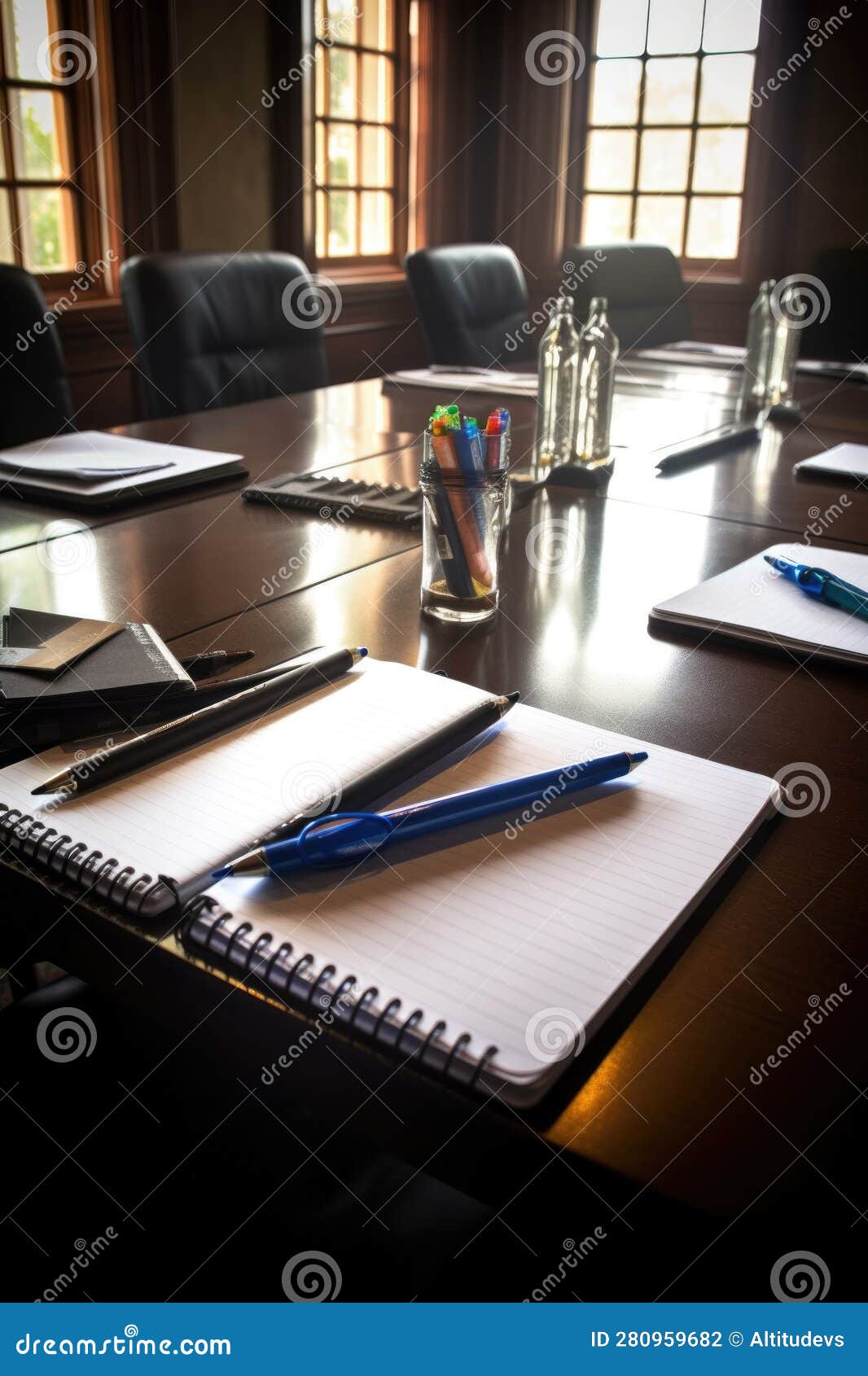 Notepads and Pens on a Conference Table Stock Illustration ...