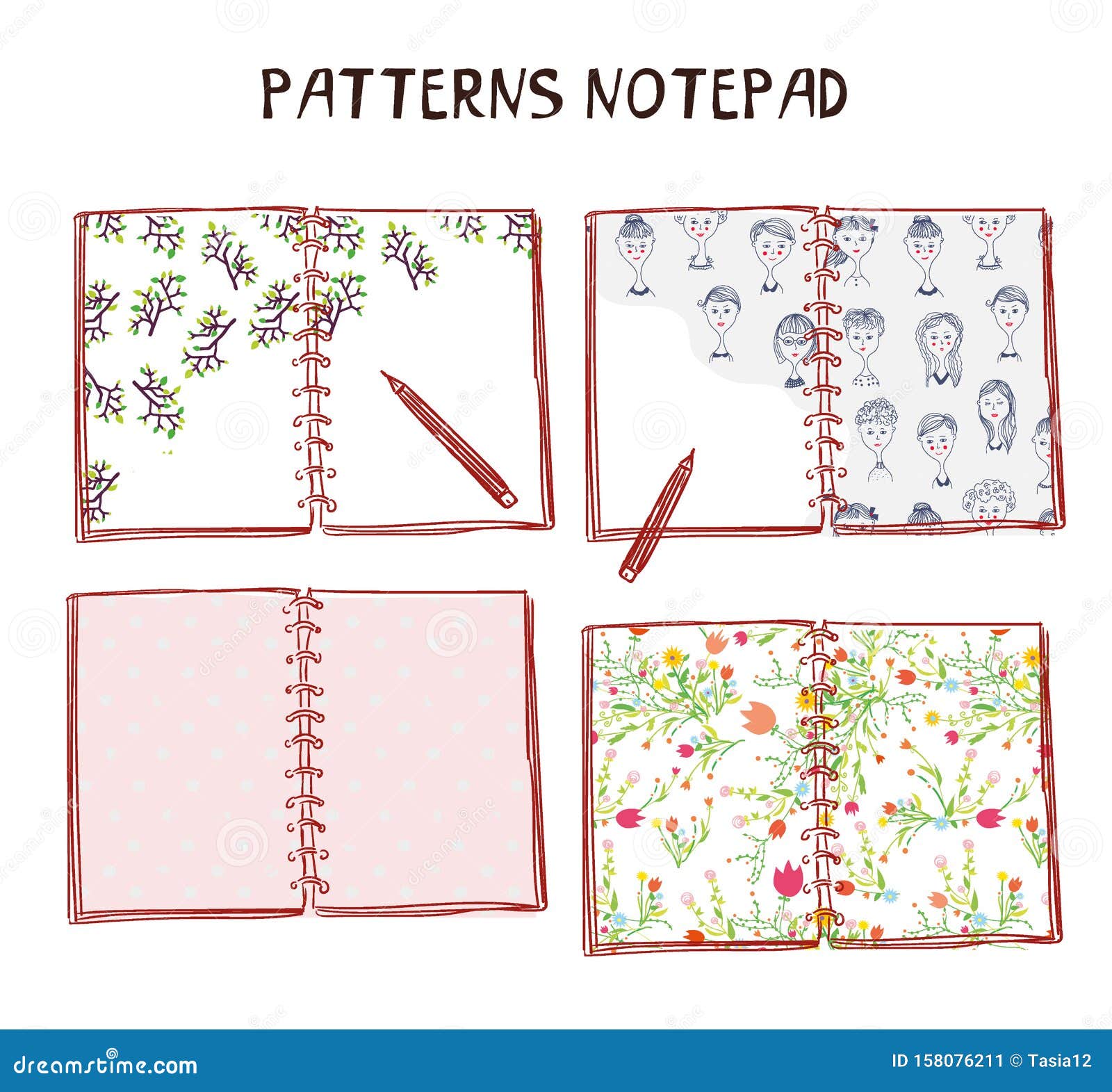 Notepads Set with Patterns for Girls. Vector Illustration Stock Vector ...