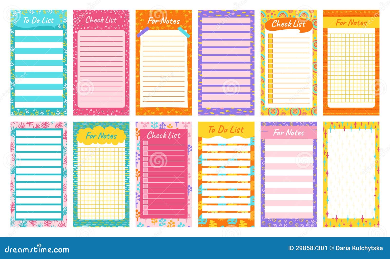 Notepaper Lined Set with Abstract Doodle Ornament Blank Weekly Gridded ...