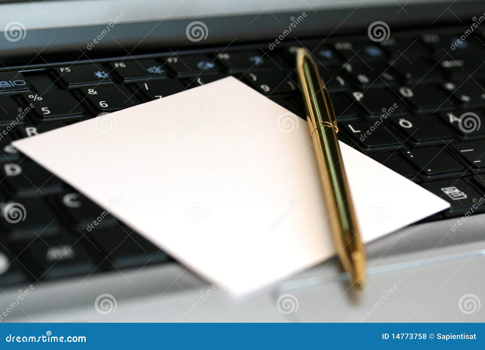 Notepaper and Pen on the Keyboard Stock Photo - Image of notebook, memo ...