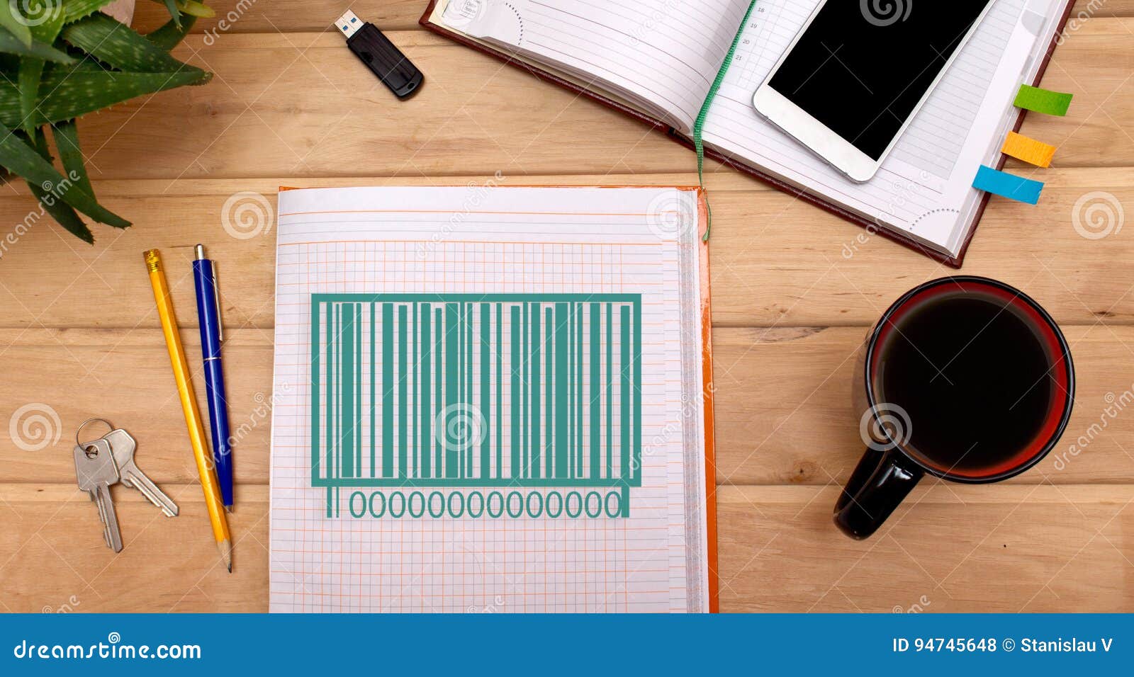 Notes Barcode Product in the Notepad on the Desk Stock Photo - Image of ...