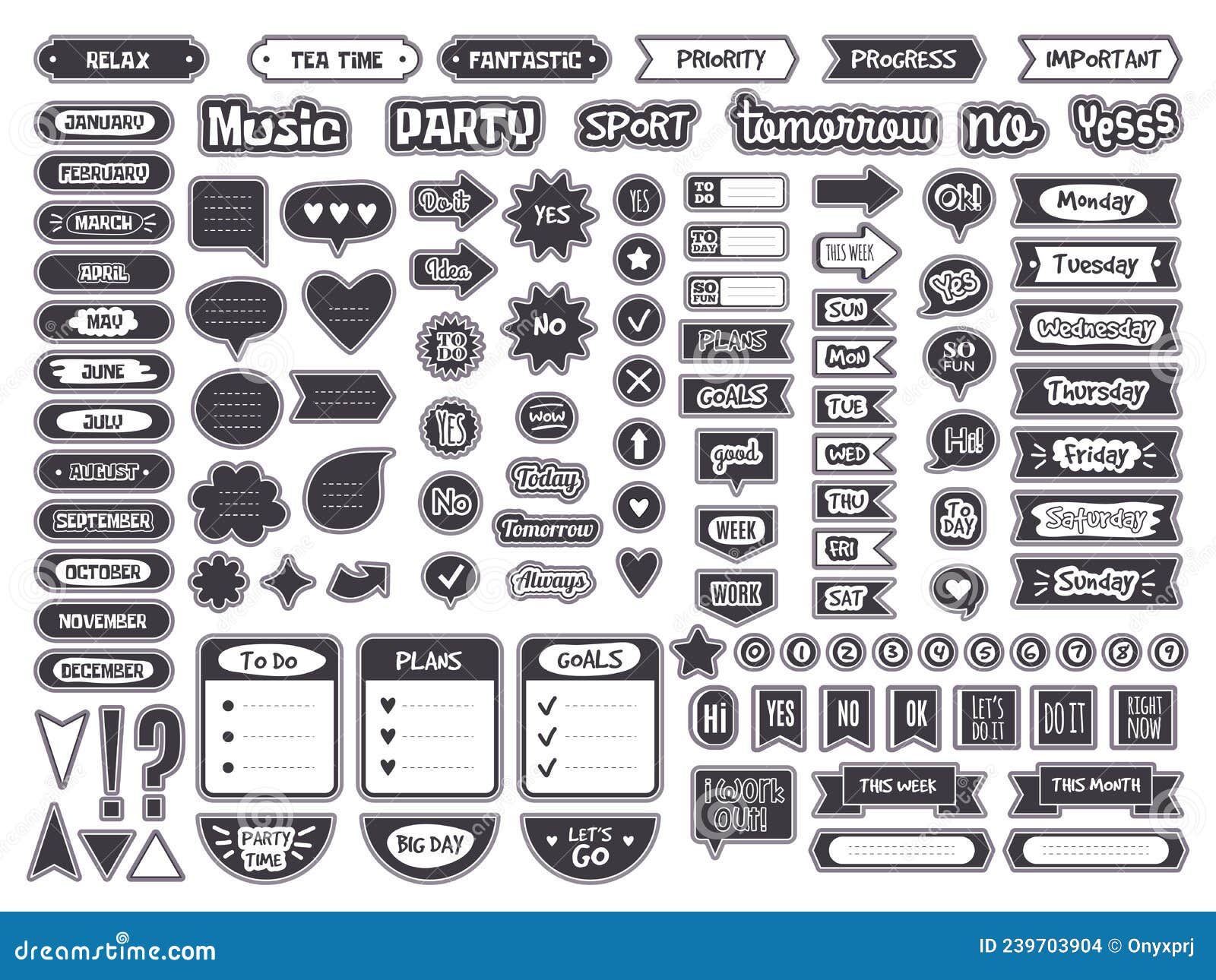 Daily Notes. Black Templates of Diary Sticky Symbols for Business ...
