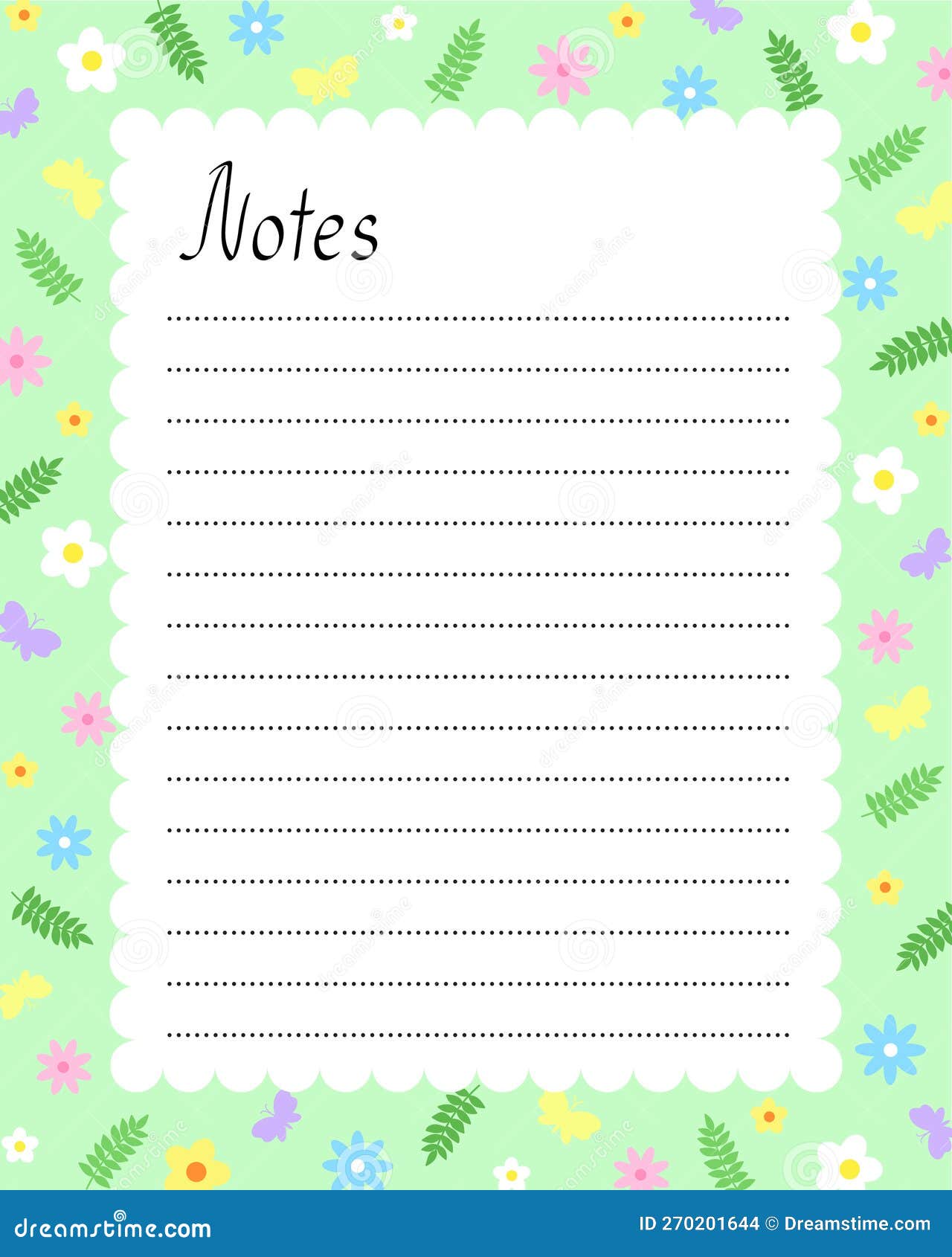 Notes Blank Lined Page Template with Floral Seasonal Springtime Nature ...