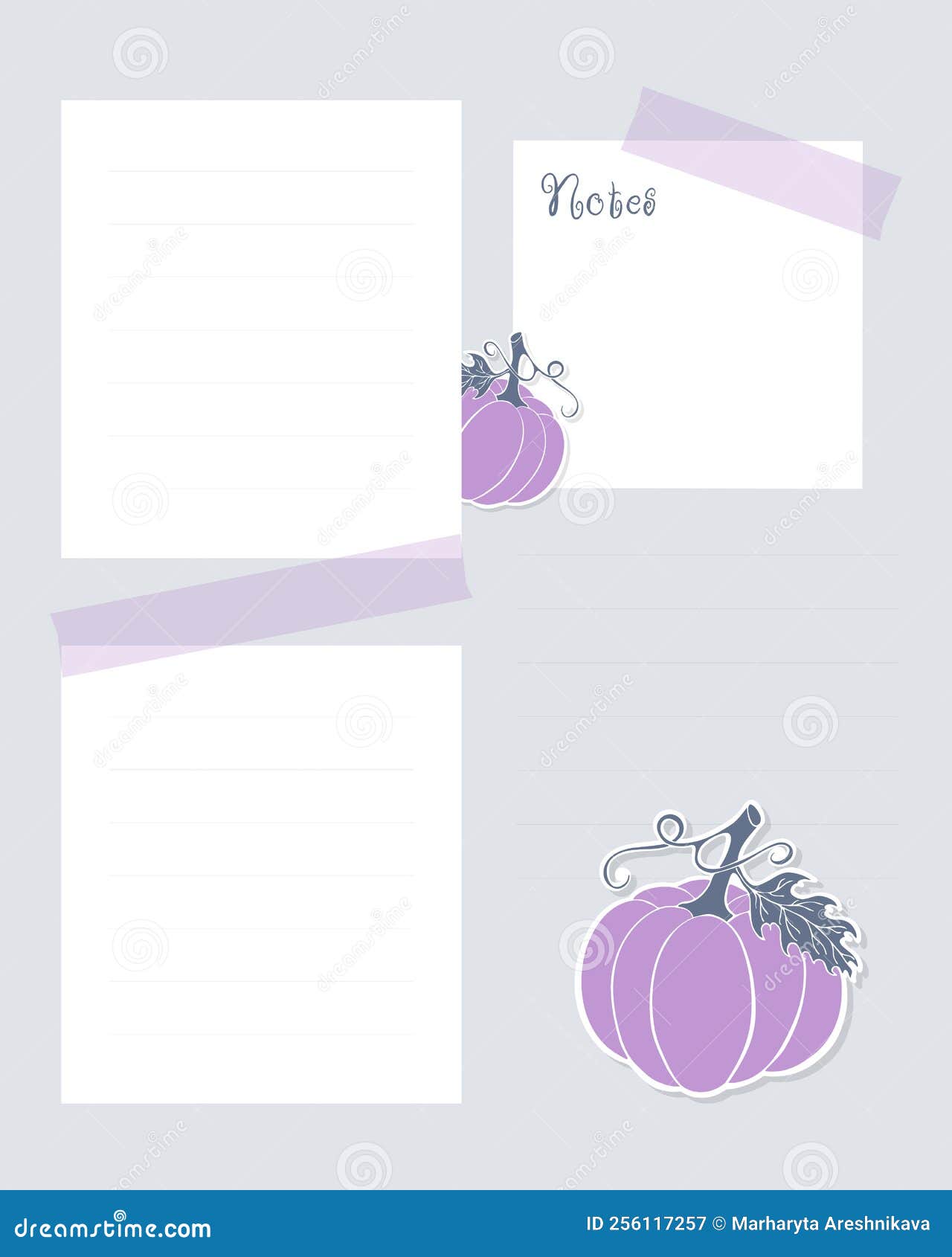 Notes Blank Template, Lined Reminder Paper, with Purple Pumpkin Hand ...
