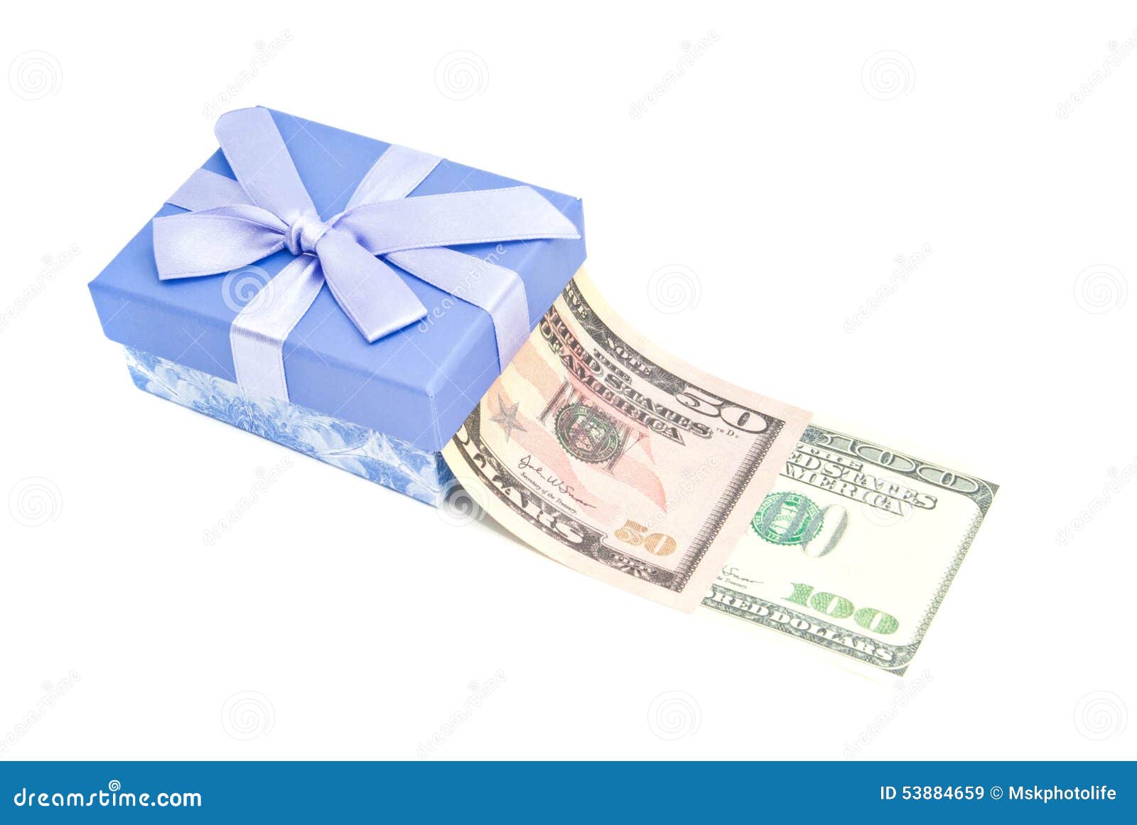 Notes and Blue Gift Box on White Stock Image - Image of notes, bundle ...