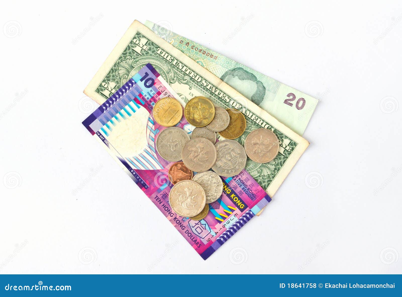 Notes and coins, isolated stock photo. Image of hongkong - 18641758