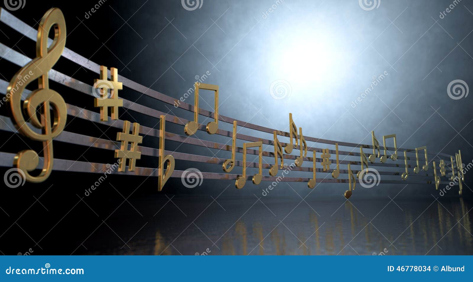 Notes De Musique D'or Sur Les Lignes Onduleuses Illustration Stock ...