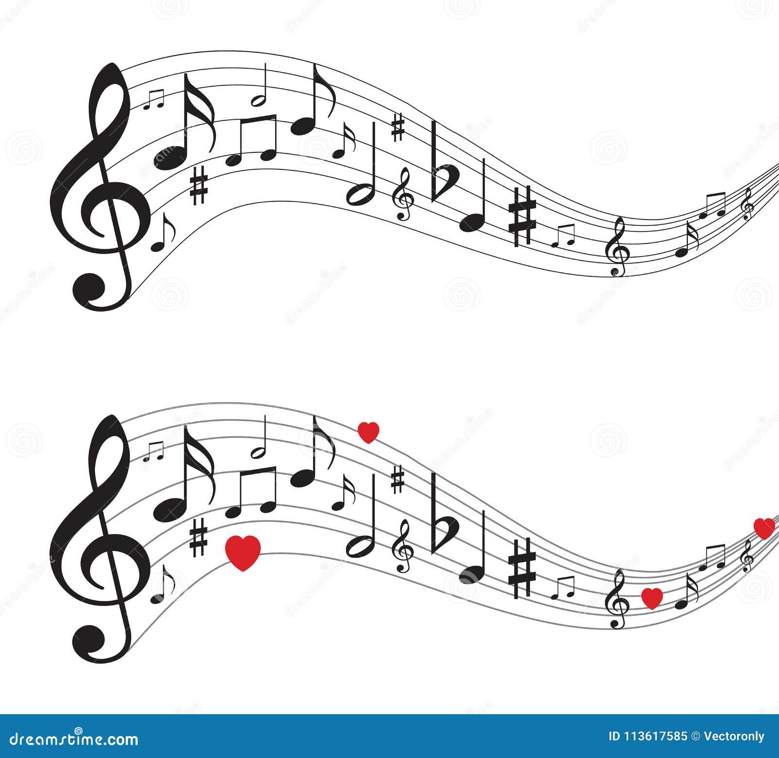 Notes De Musique, Notes Musicales Avec Des Coeurs Illustration de ...