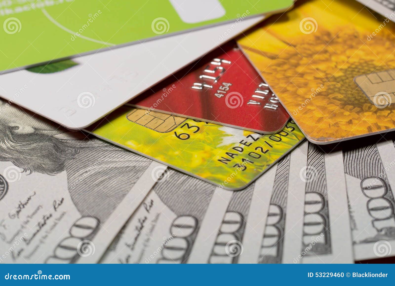 Notes Dollars Plastic Cards Stock Photo - Image of backgrounds, loan ...