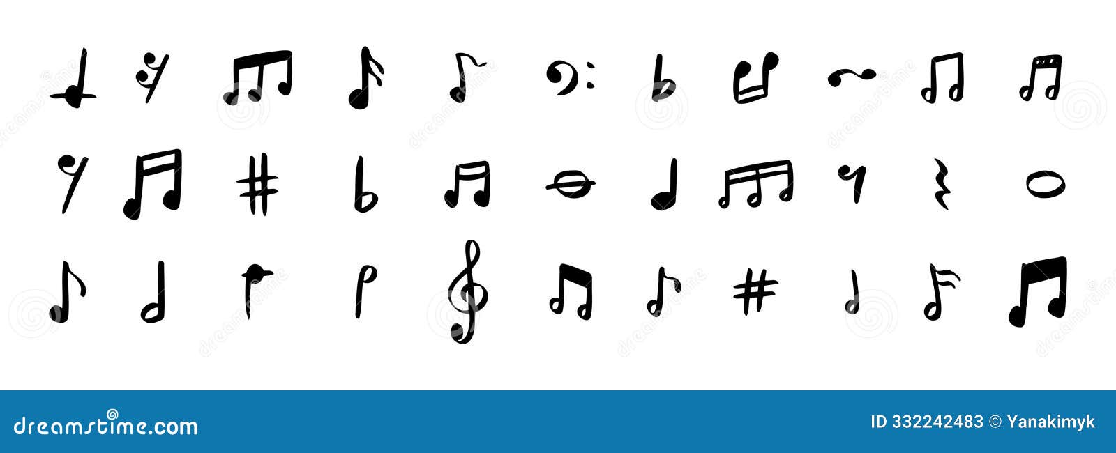 Notes Doodle Set Hand Drawn with a Black Pen. Sketch Music Drawing Note ...