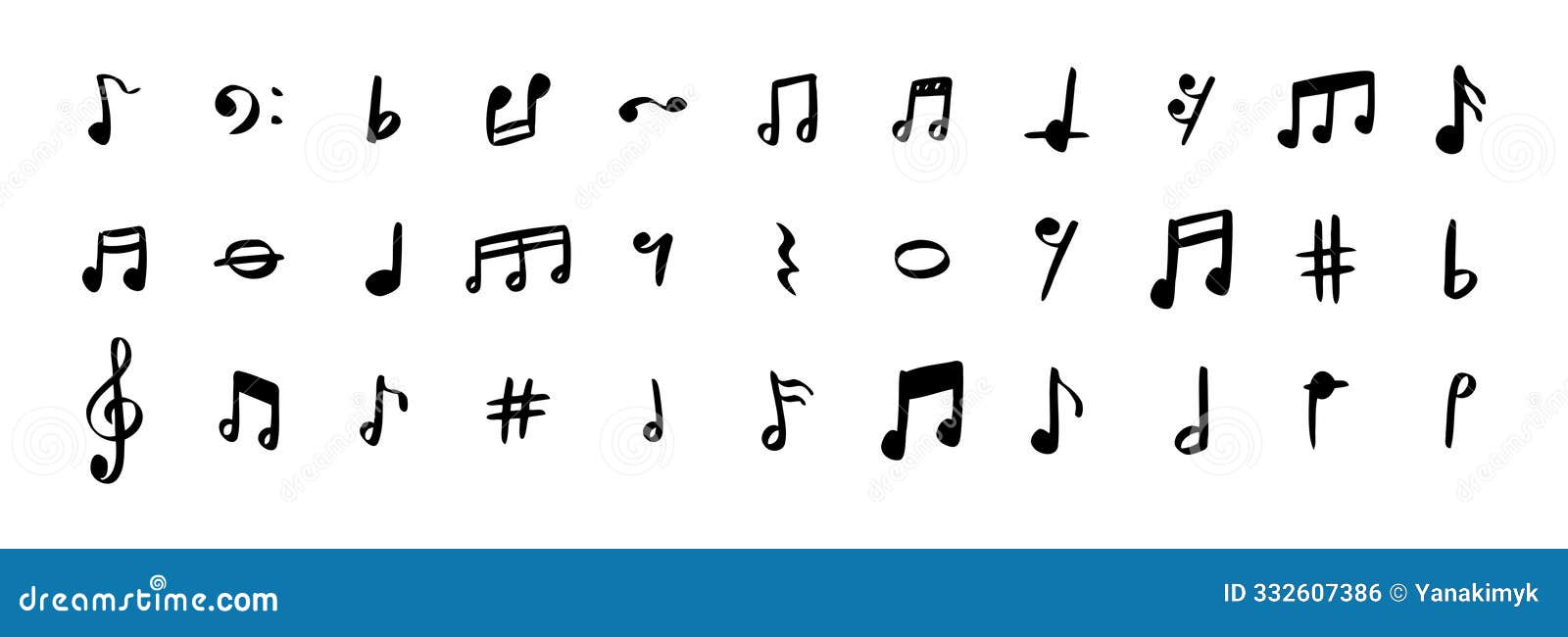 Notes Doodle Set Hand Drawn with a Black Pen. Sketch Music Drawing Note ...