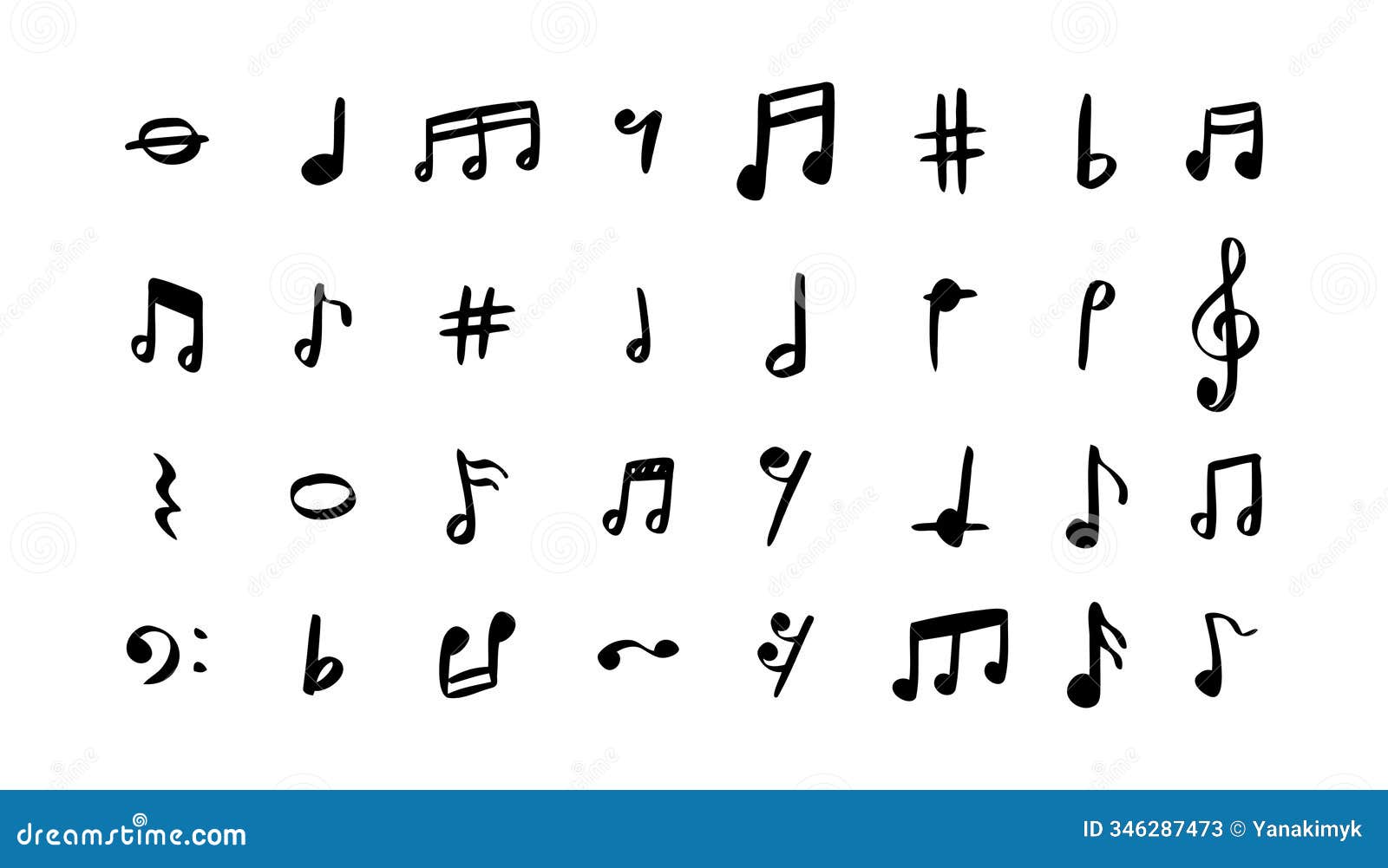 Notes Doodle Set Hand Drawn with a Black Pen. Sketch Music Drawing Note ...