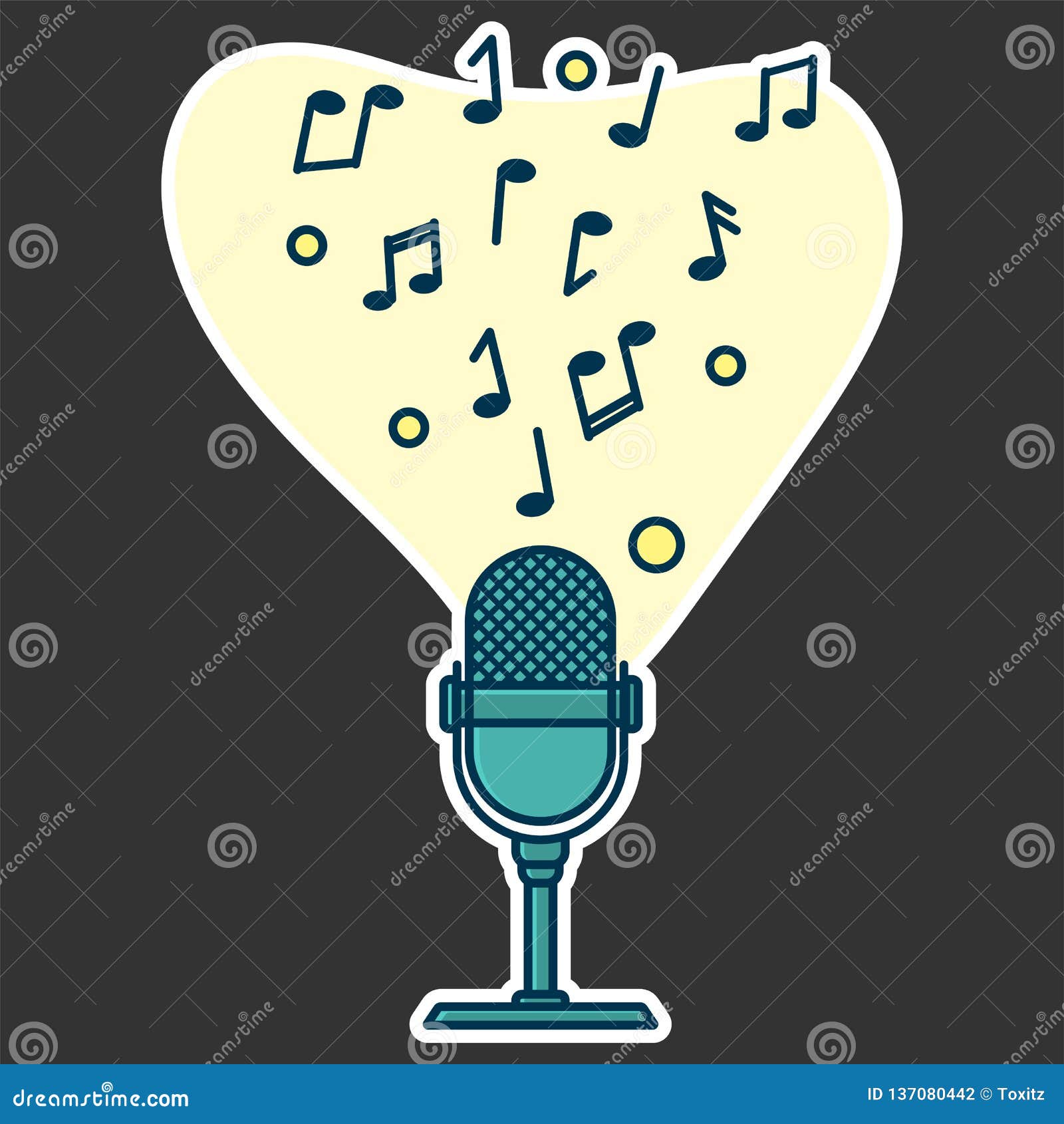 Notes Flow from Microphone. Concept of Music Playing Stock Illustration ...
