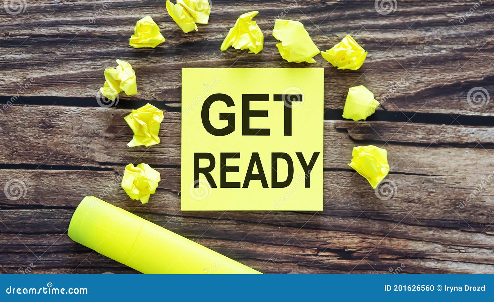 Notes about GET READY ,concept on the Yellow Stickers Stock Photo ...