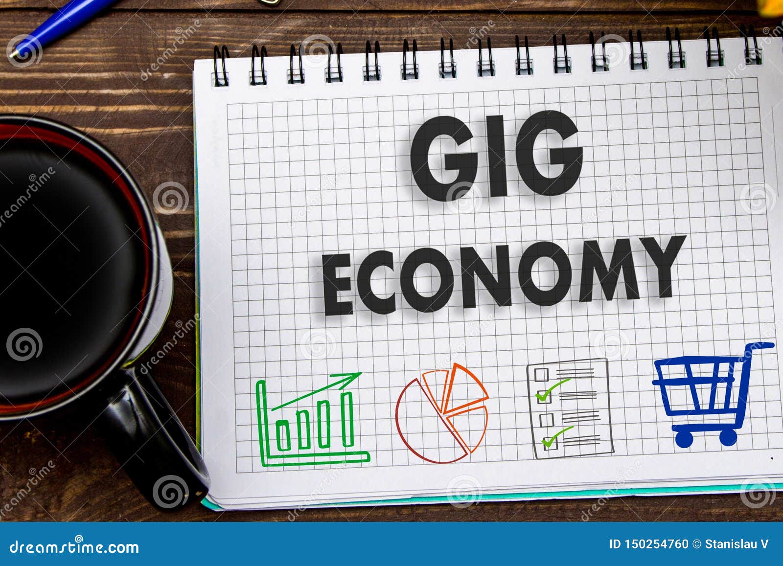 Notes GIG ECONOMY on the Office Table with Tools. Concept with Elements ...