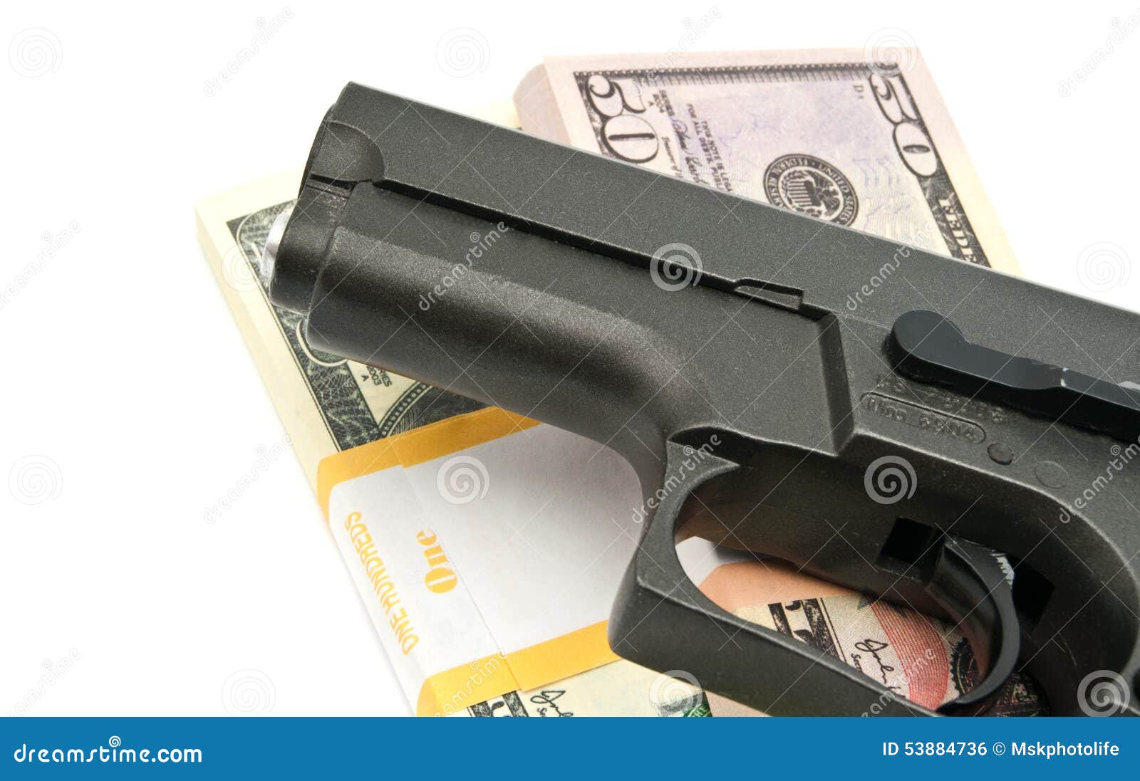 Notes and gun stock photo. Image of dollars, murder, injury - 53884736