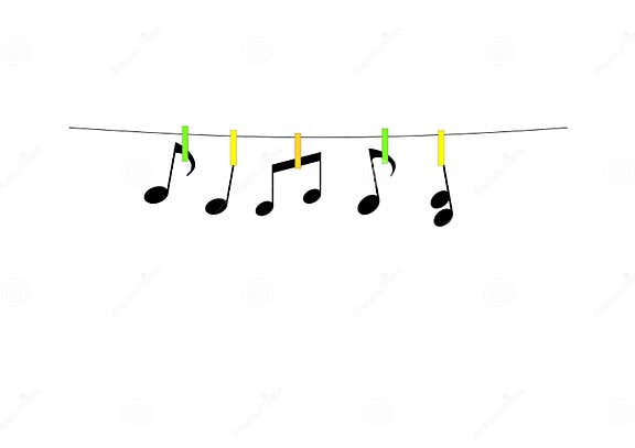 Notes hanged on rope stock illustration. Illustration of music - 2375962