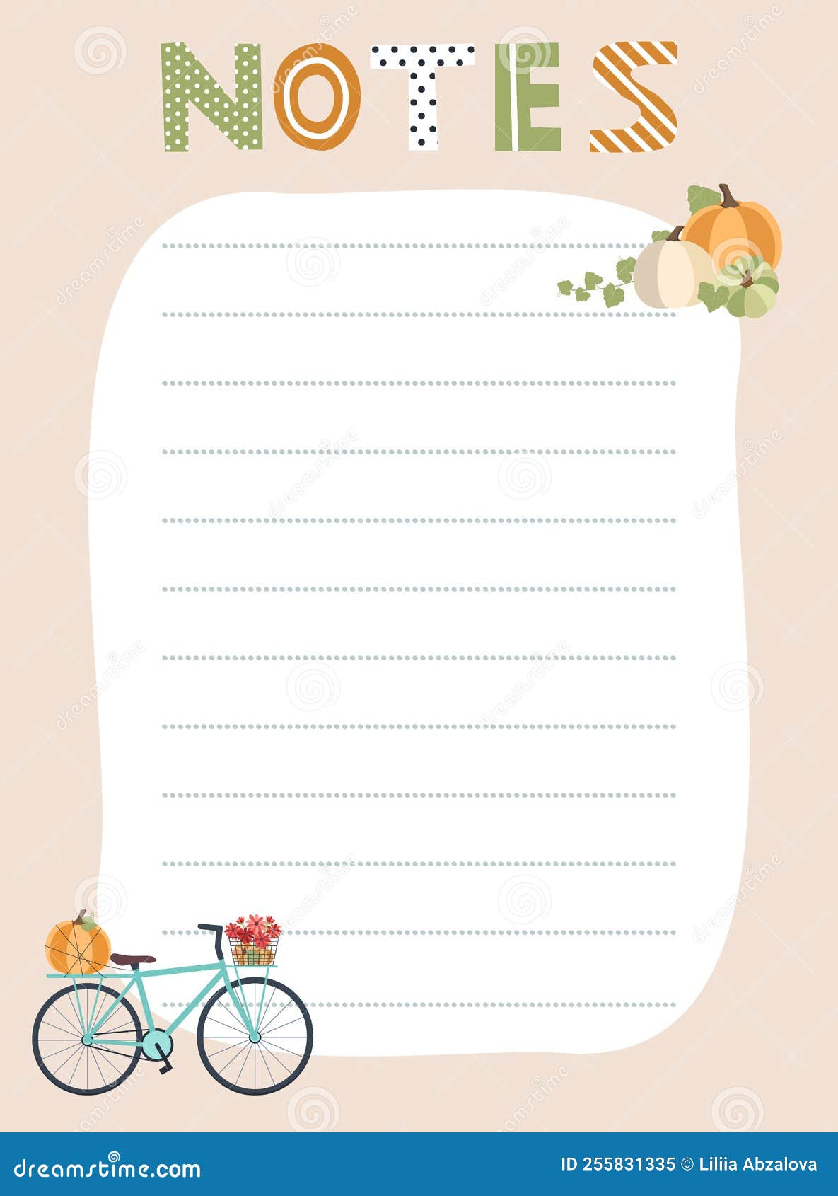 Notes List Template. Vector Illustration with Autumn Elements for ...