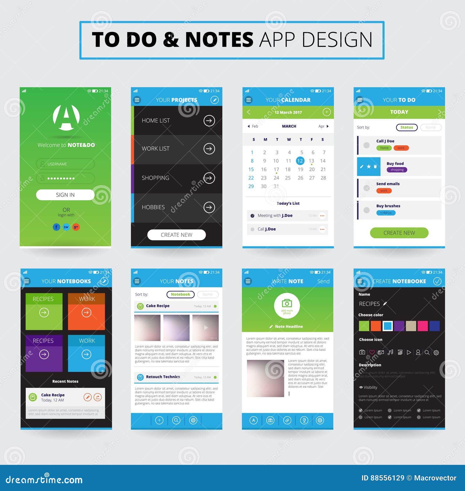 Notes Mobile Apps Design stock vector. Illustration of icons - 88556129