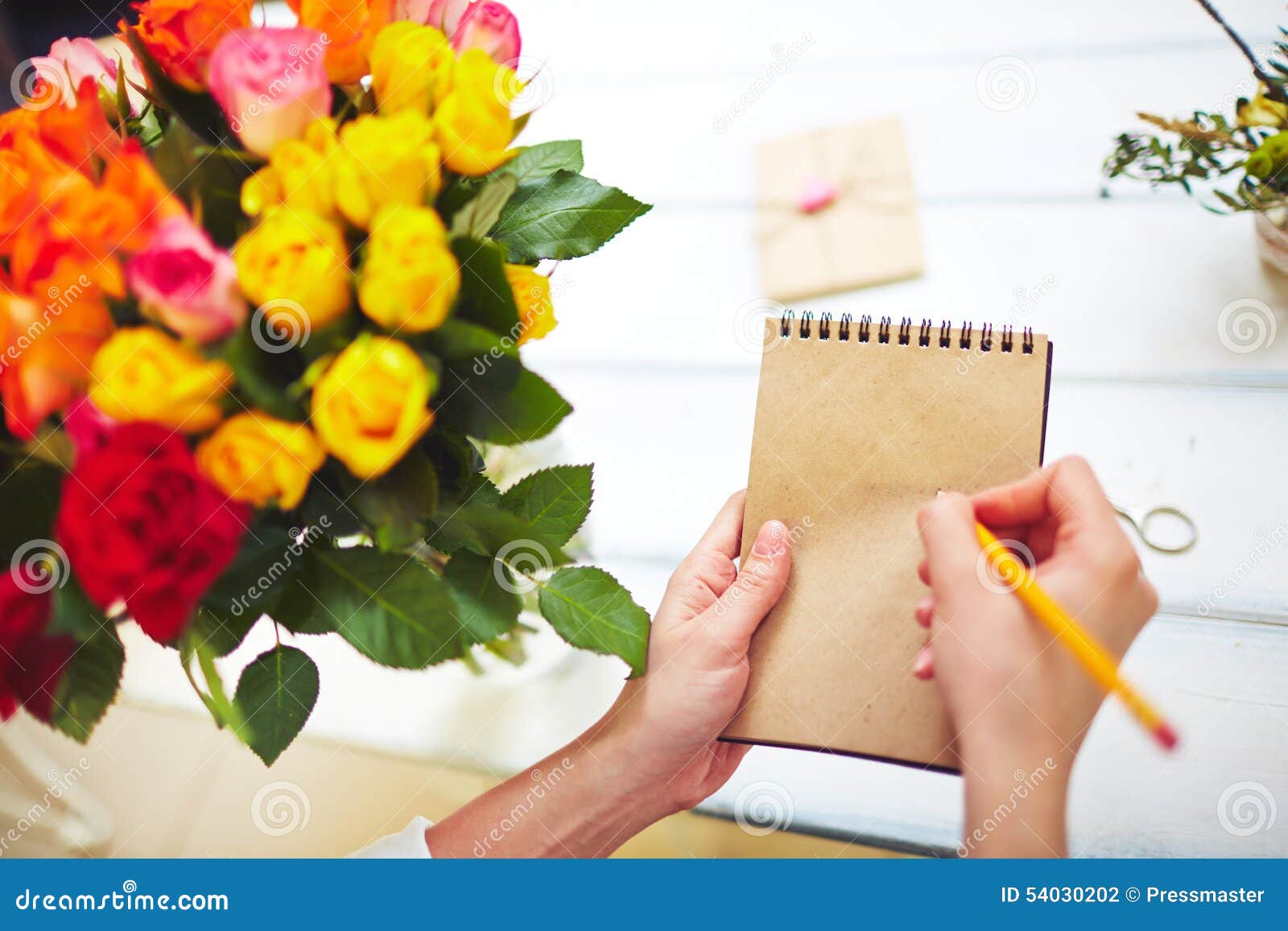 Notes in notepad stock photo. Image of florist, finger - 54030202