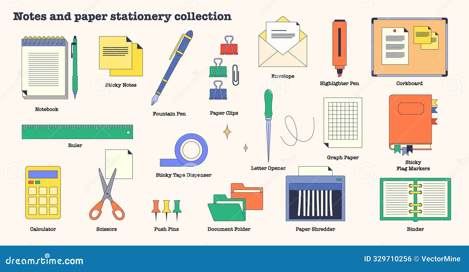 Notes and Office Paper Stationery Elements in Neubrutalism Collection ...