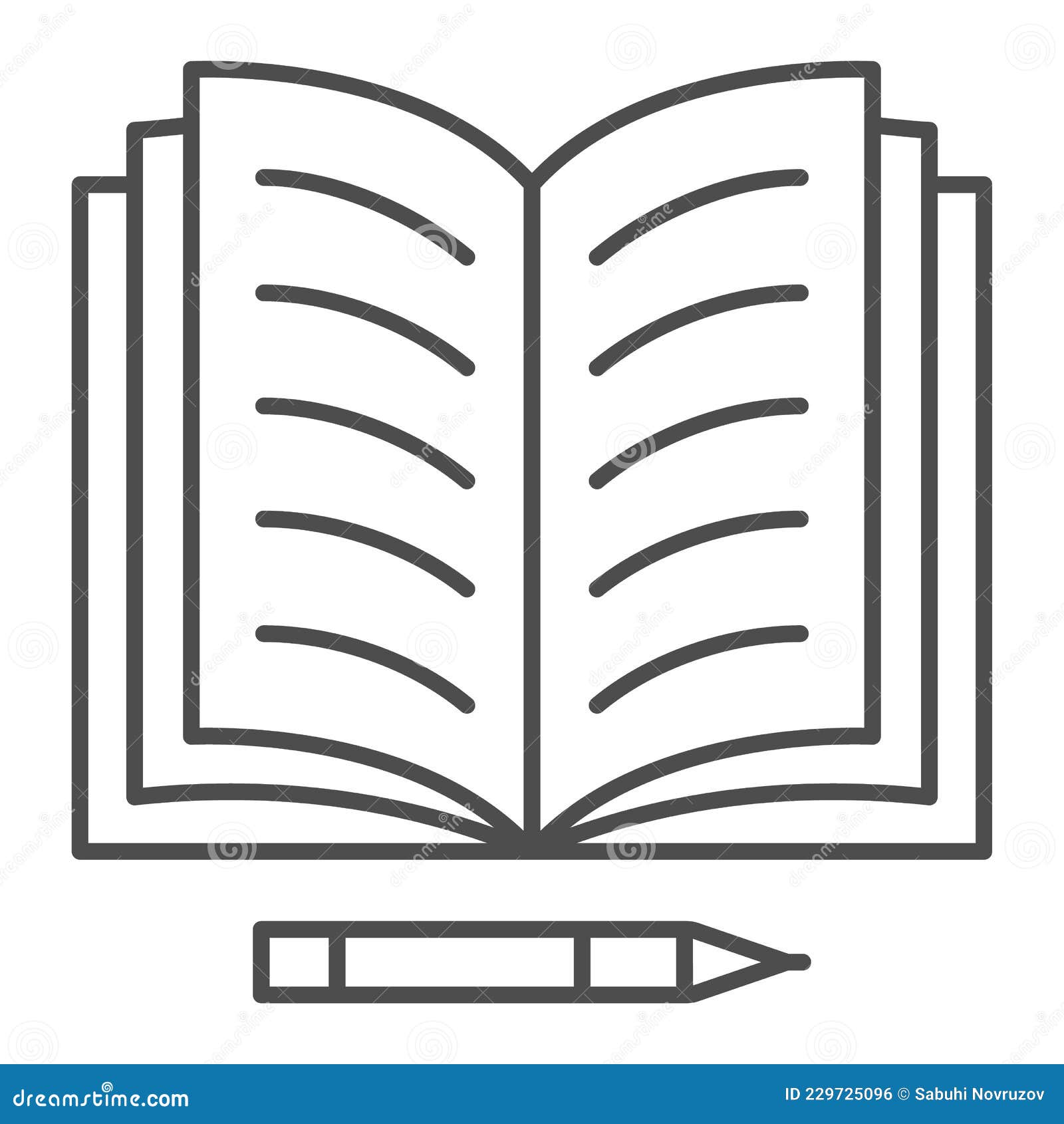 Notes in Open Notebook and Pencil Thin Line Icon, Education Concept ...