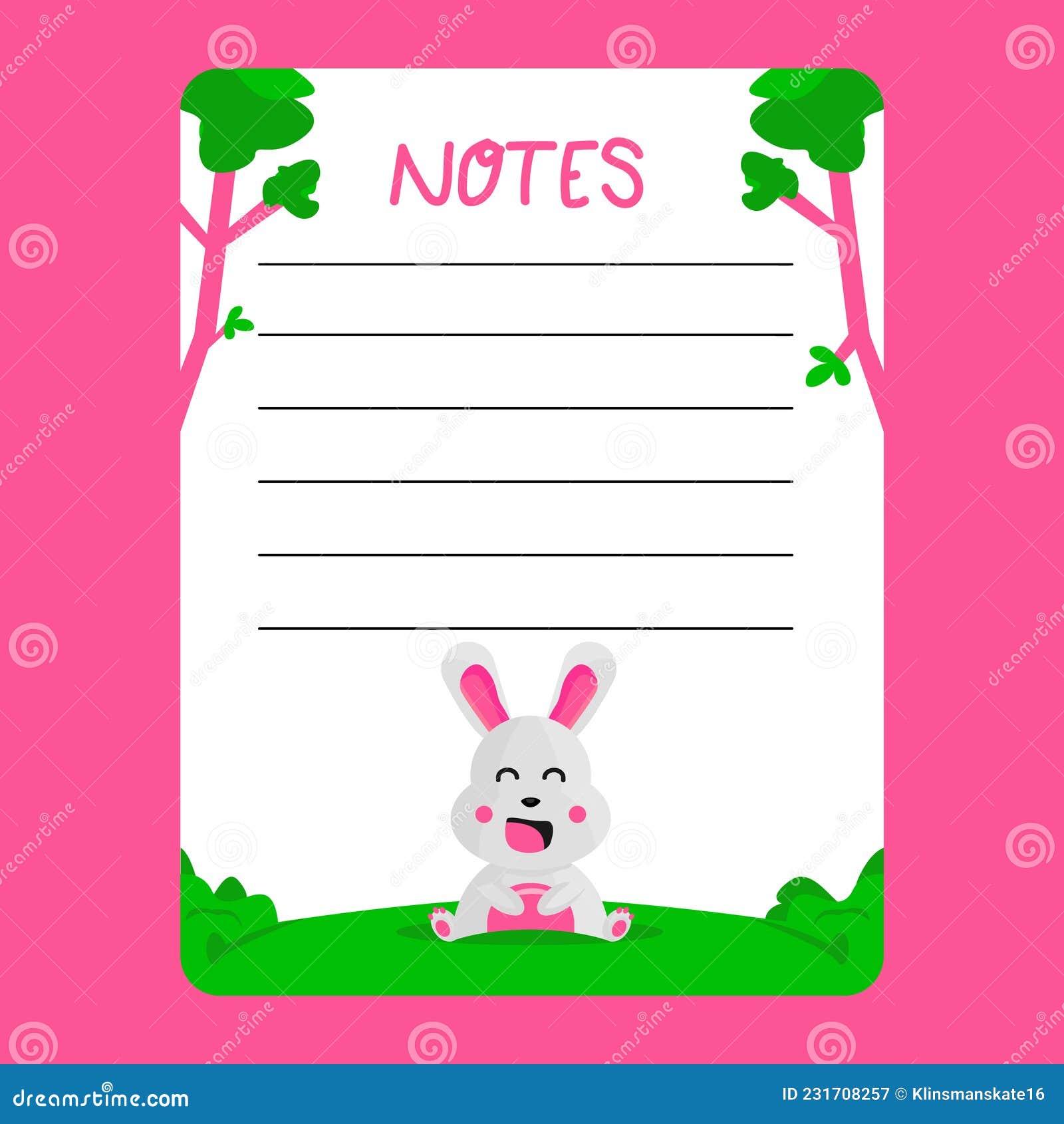 Notes Paper with Cute Bunny Design Stock Vector - Illustration of ...