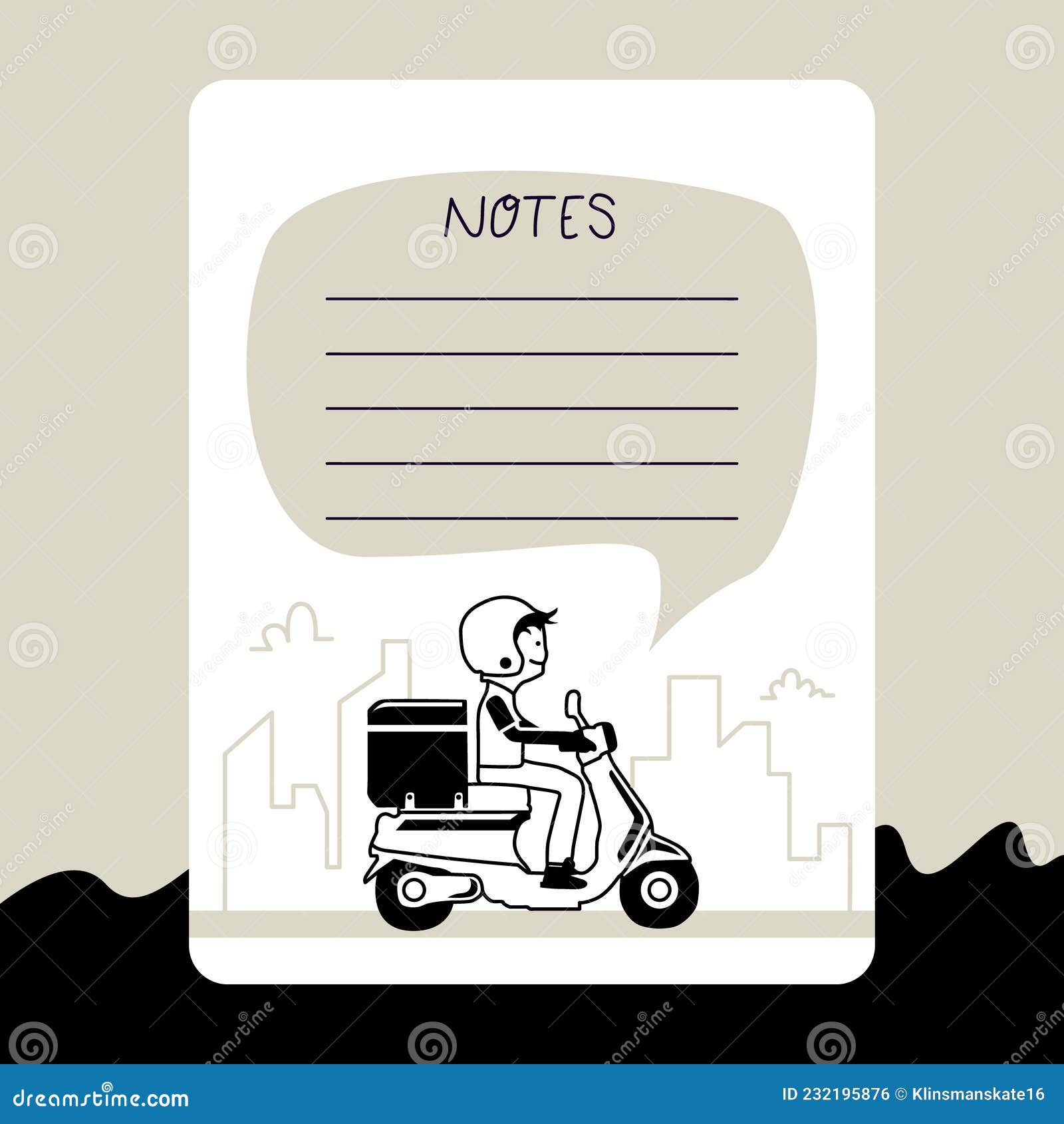 Notes Paper with Motorcycle Delivery Design Stock Vector - Illustration ...