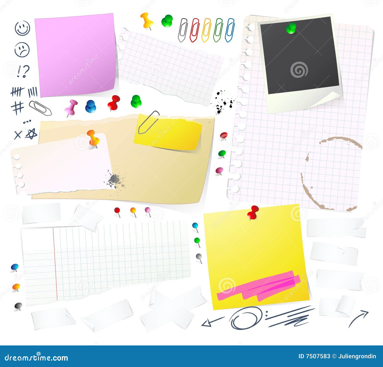 Notes, Papers and Thumbtack Stock Vector - Illustration of print, face ...
