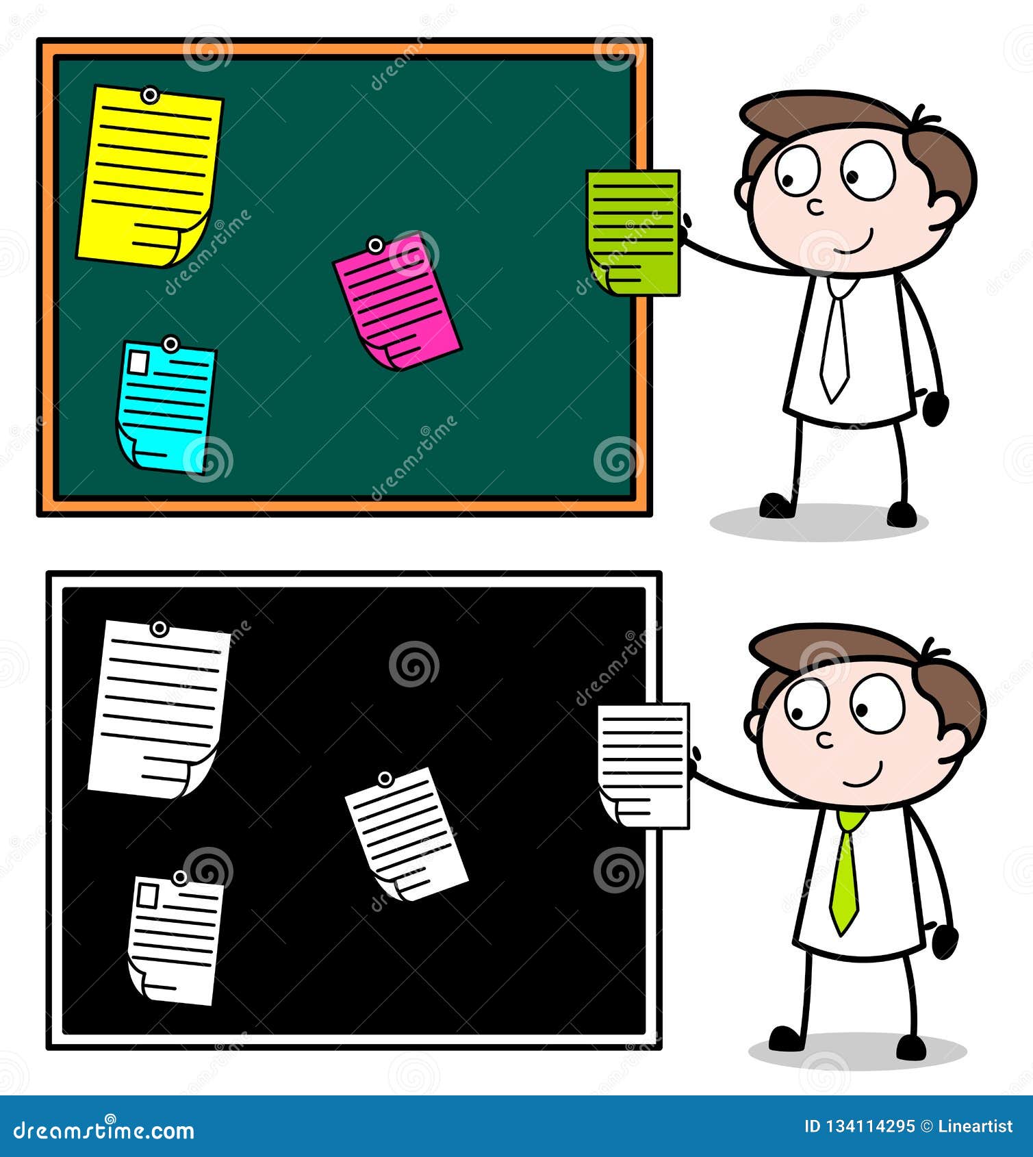 Notes Posting on Notice Board Cartoon Professional Businessman Stock ...