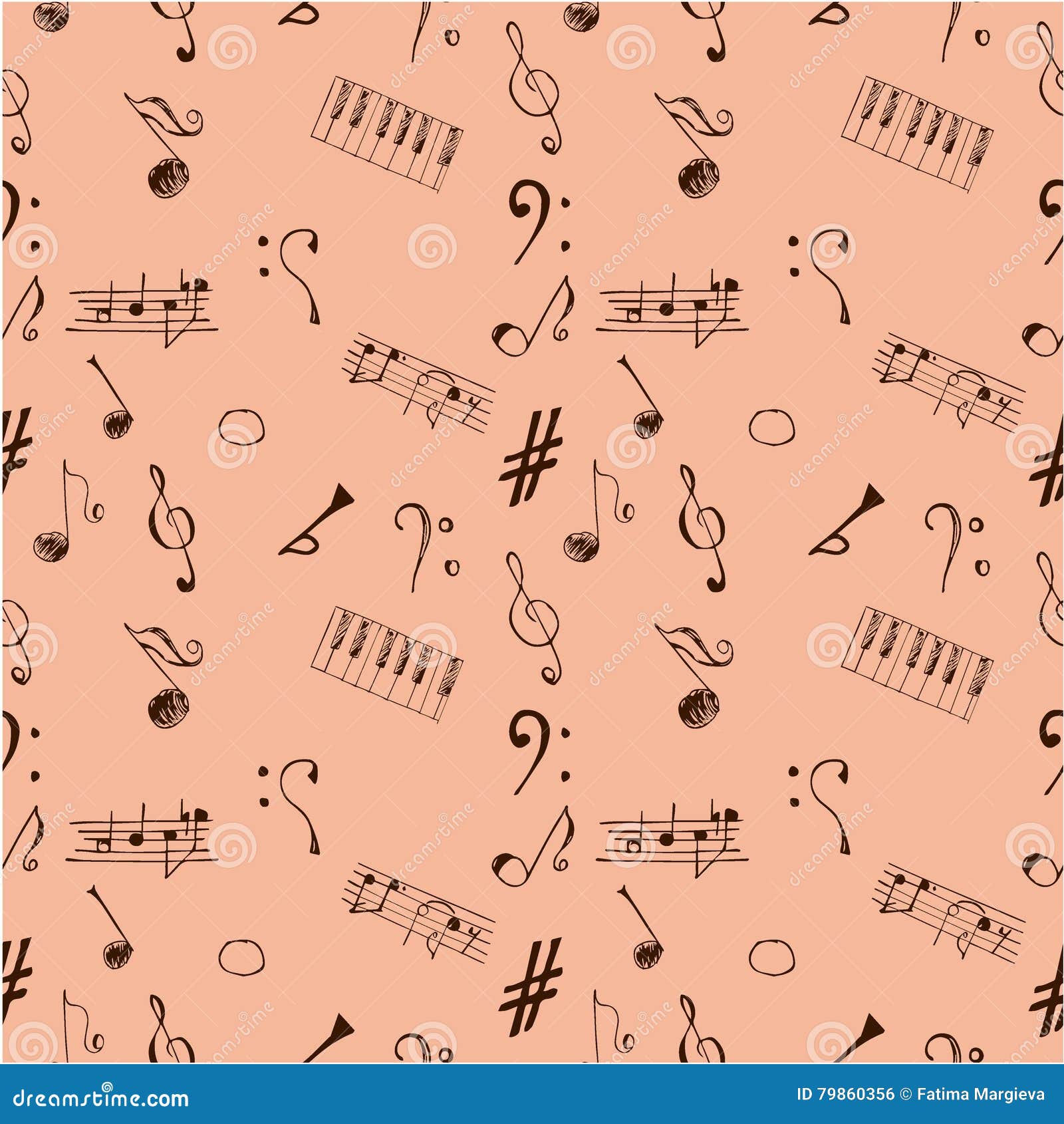 Notes Seamless Pattern Brown Stock Vector - Illustration of musical ...