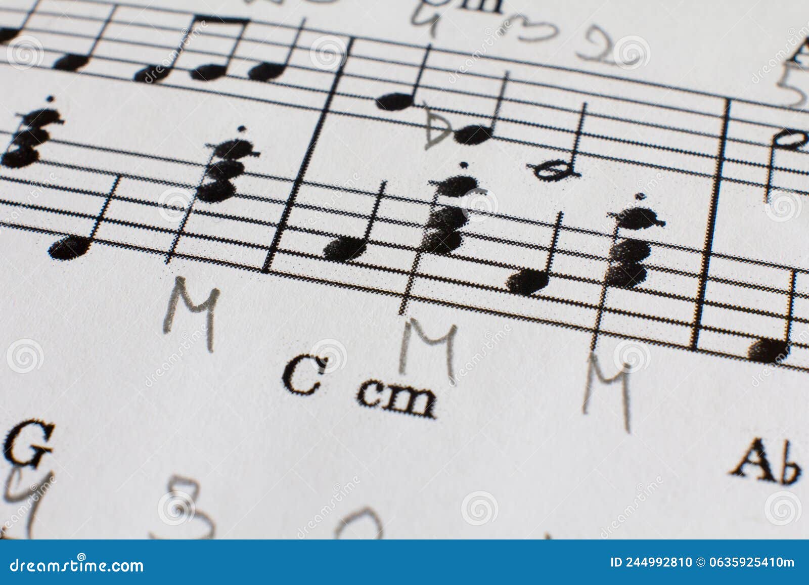 Notes on sheet music stock photo. Image of learning - 244992810