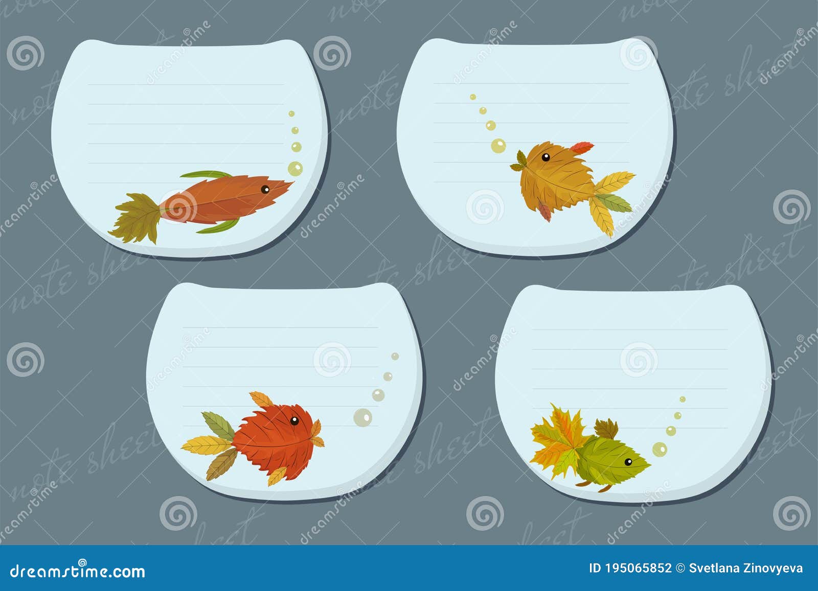 Notes Sheets in the Form of a Round Aquarium with Fish from Autumn ...