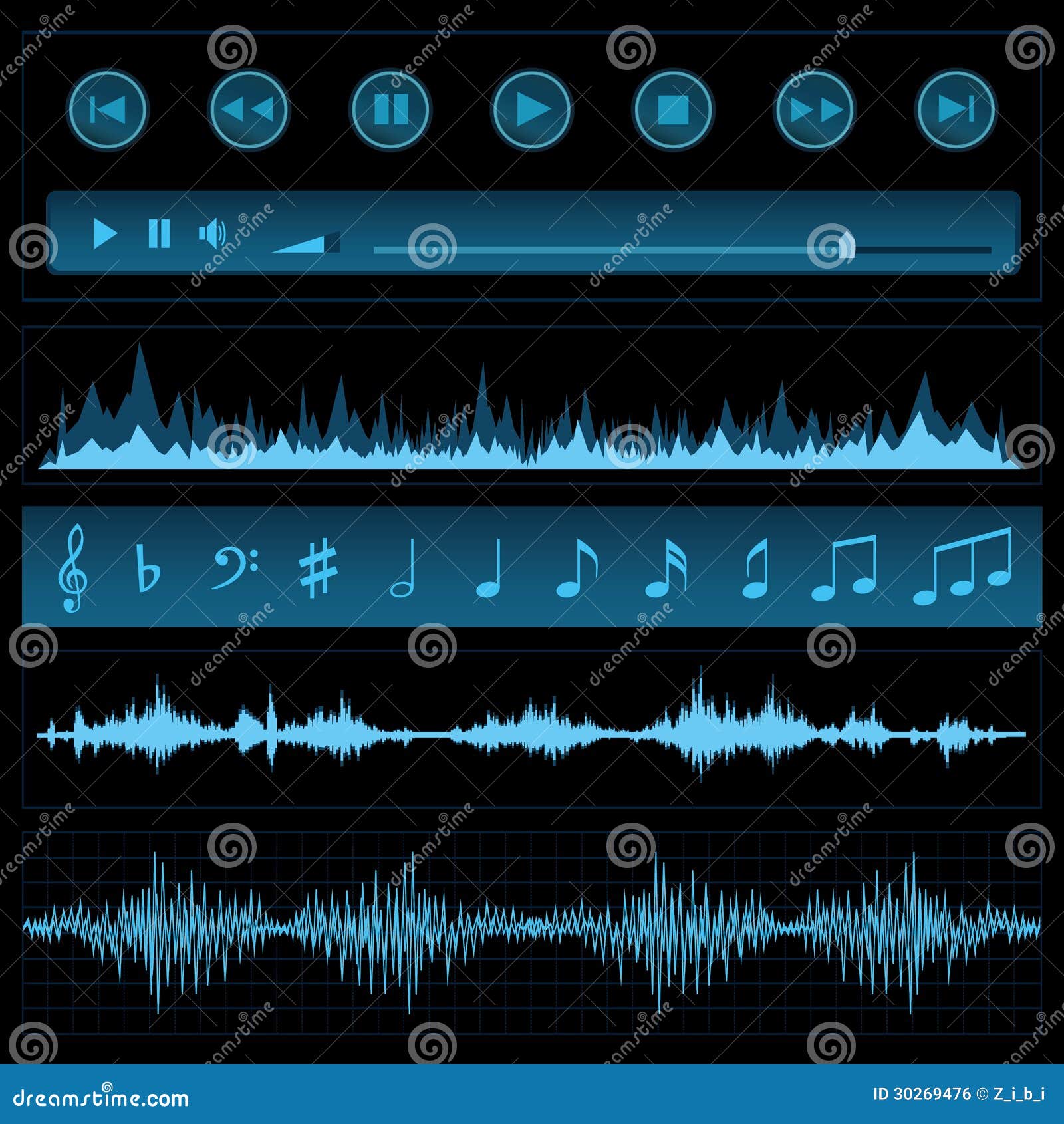 Notes and sound waves stock vector. Illustration of soundwaves - 30269476