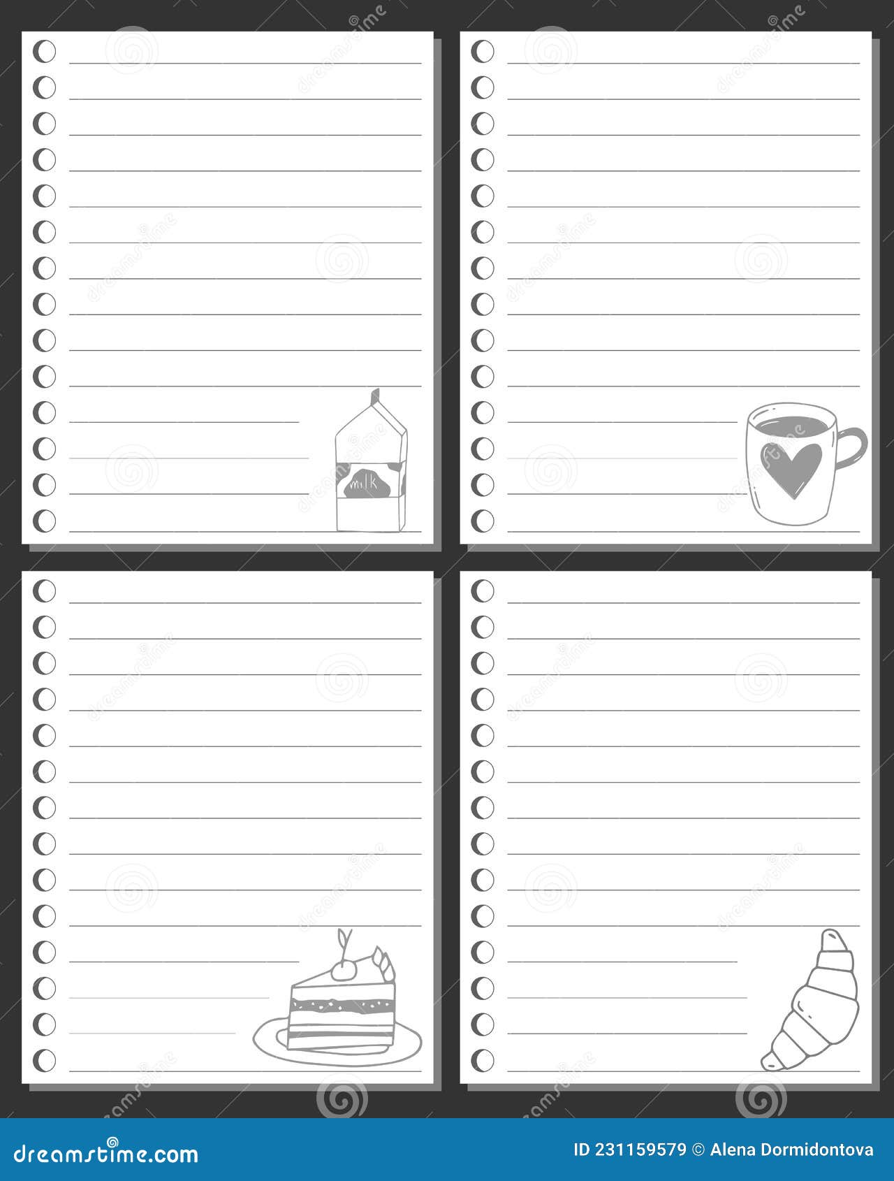 Notes Sur Papier. Une Feuille De Bloc-notes Avec Trous. Illustration de ...