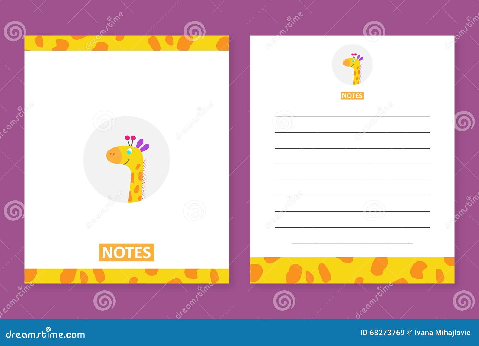 Notes Template with a Cute Giraffe. Stock Illustration - Illustration ...