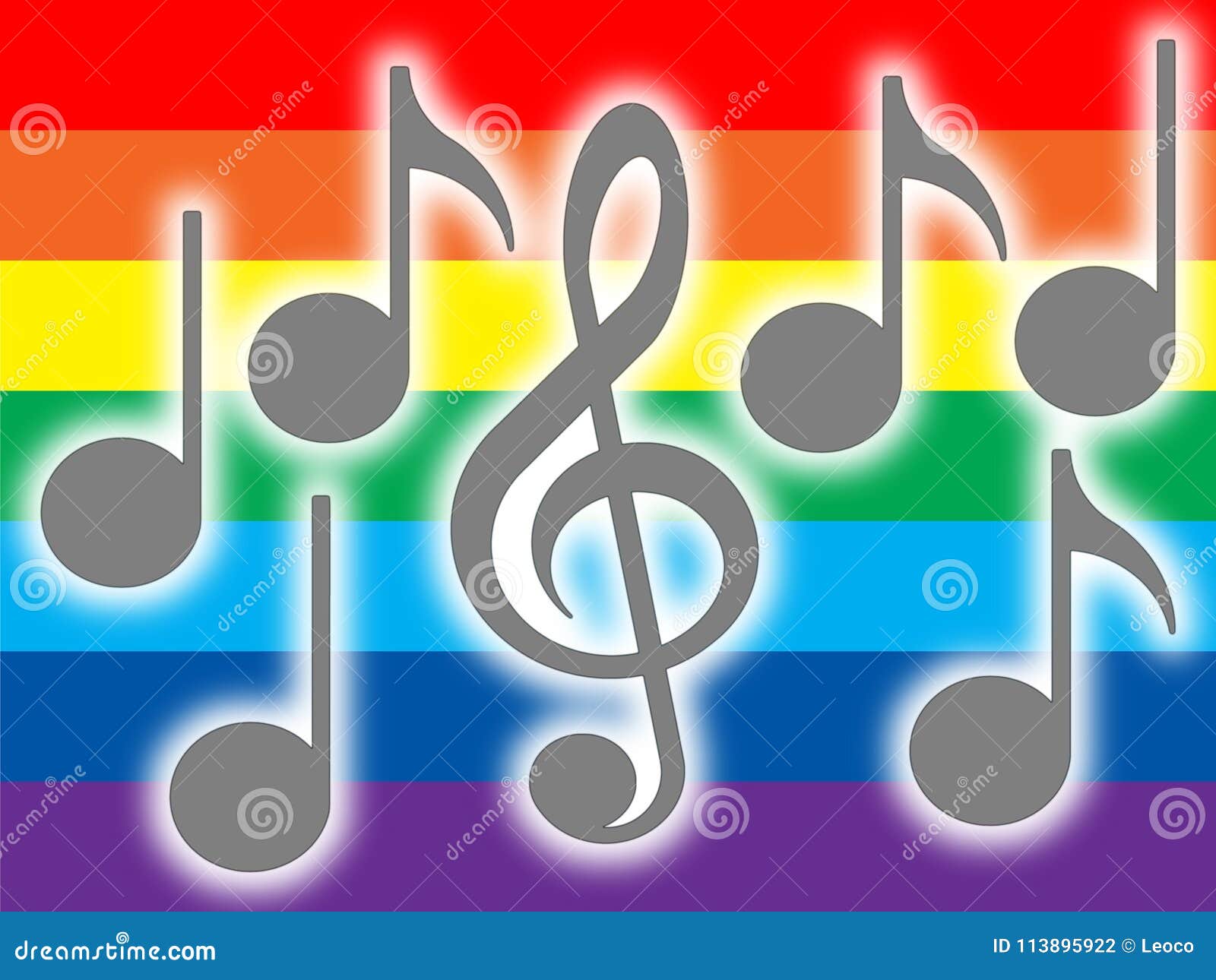 Notes and Treble Clef on the Multicolored Background Stock Illustration ...