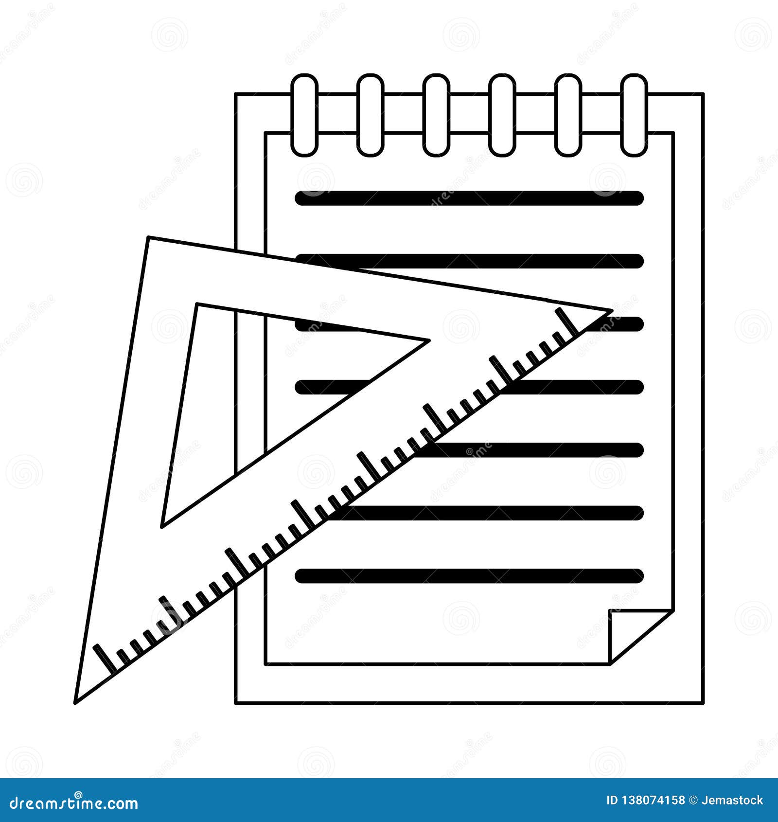 Notes with Triangle Ruler Black and White Stock Vector - Illustration ...
