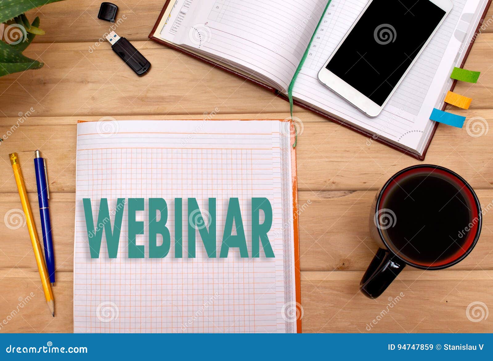 Notes WEBINAR in the Notepad on the Desk of a Businessman. Stock Image ...