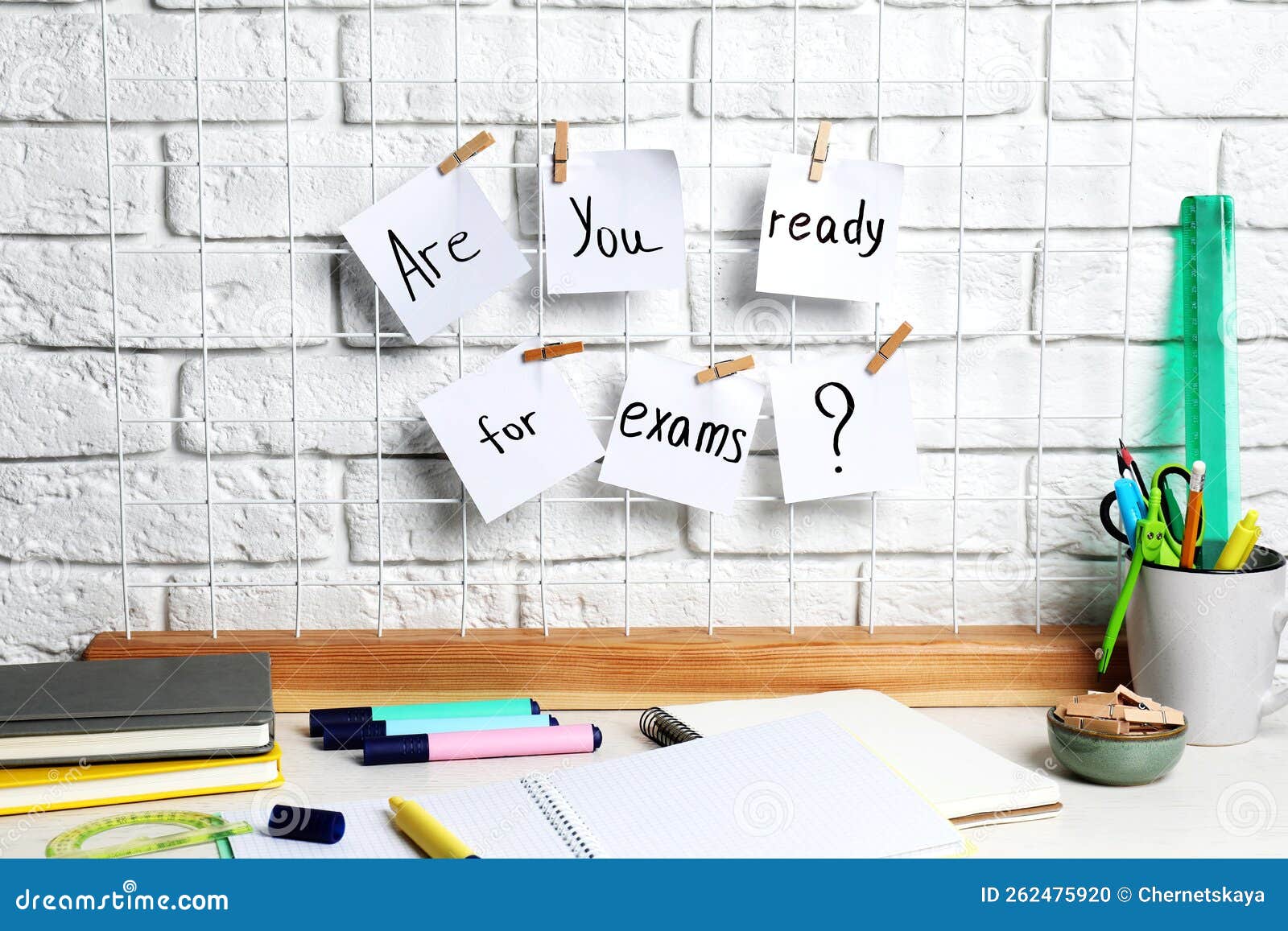 Notes with Words are You Ready for Exams Hanging on White Brick Wall ...
